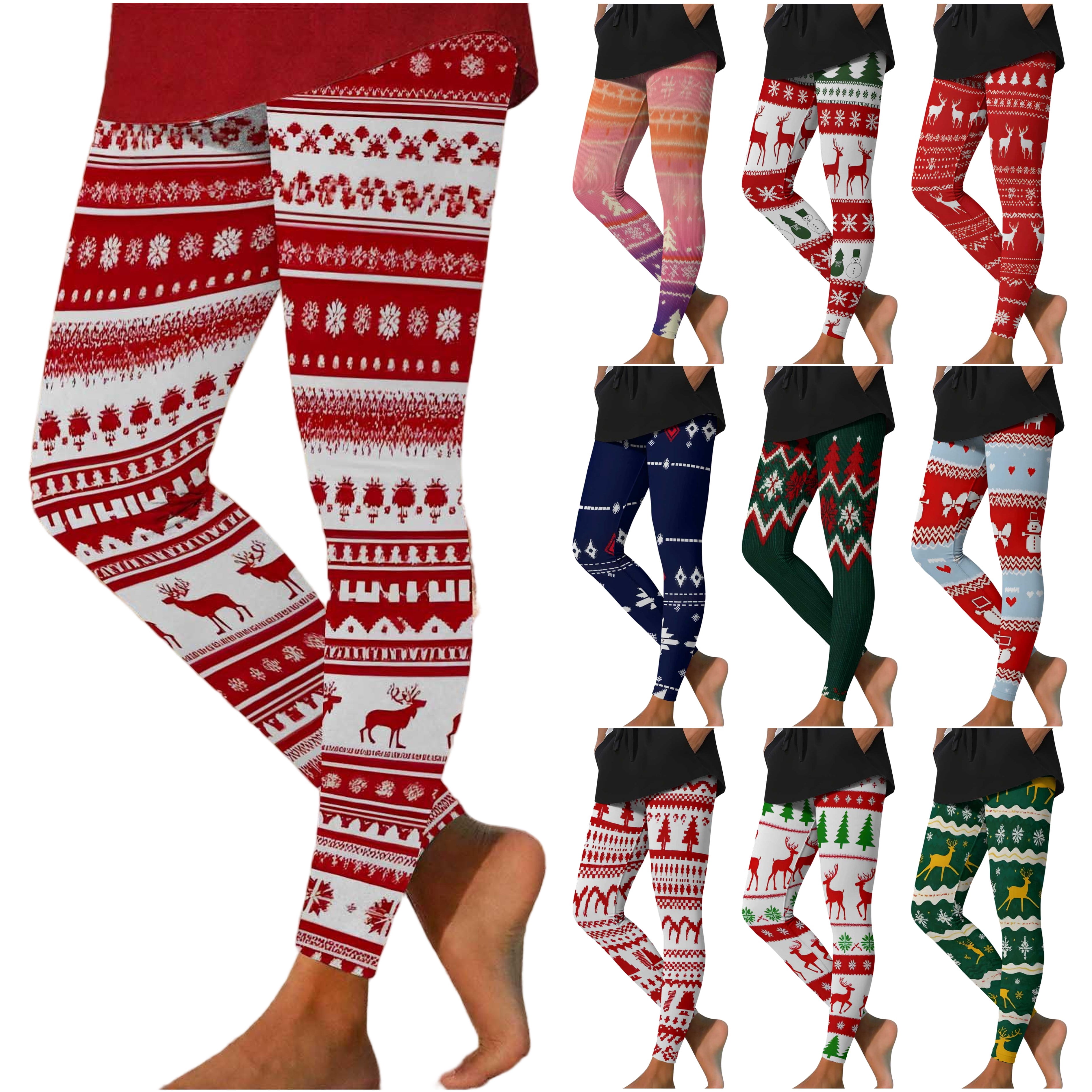 oelaio Womens Christmas Leggings Novelty Holiday Tights Funny Cute Xmas ...