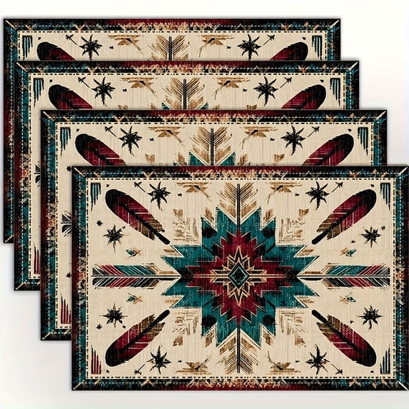 of 4 Table Mats Featuring Southwestern Local American Designs with ...
