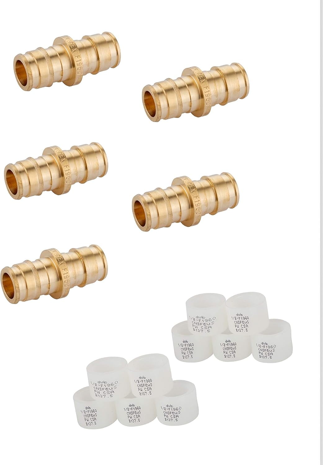 of 5 Sets) Pex A 1/2"x 1/2" Coupling Expansion Brass Fittings, F1960 ...