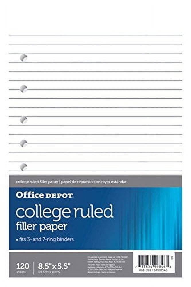 office depot brand filler paper, college-ruled, mini binder paper, 7 ...