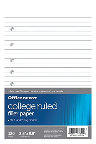 office depot brand filler paper, college-ruled, mini binder paper, 7 ...