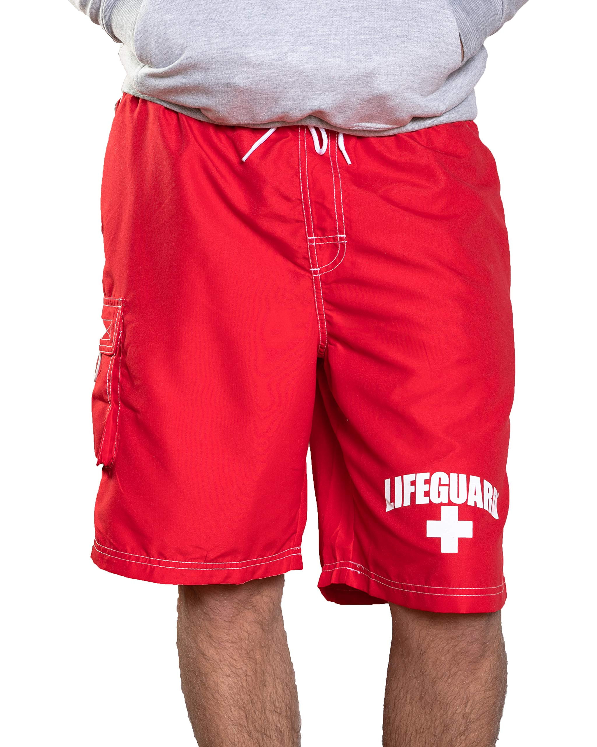 officially licensed red lifeguard men's board shorts swim trunks with ...
