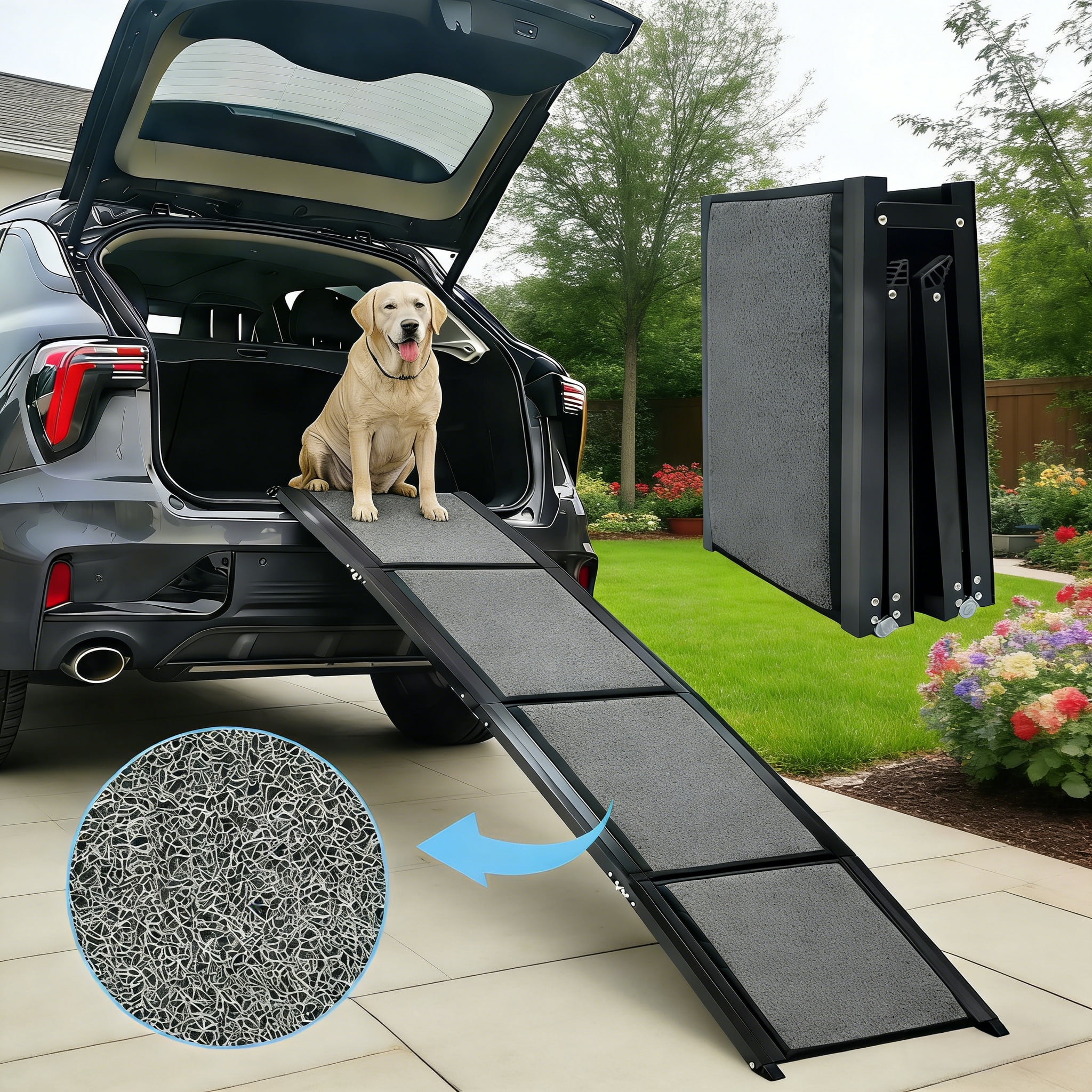 JDNRXO 67" Foldable Dog Ramp for Car, Bed & Sofa - Extra-Wide 17.3" Pet ...