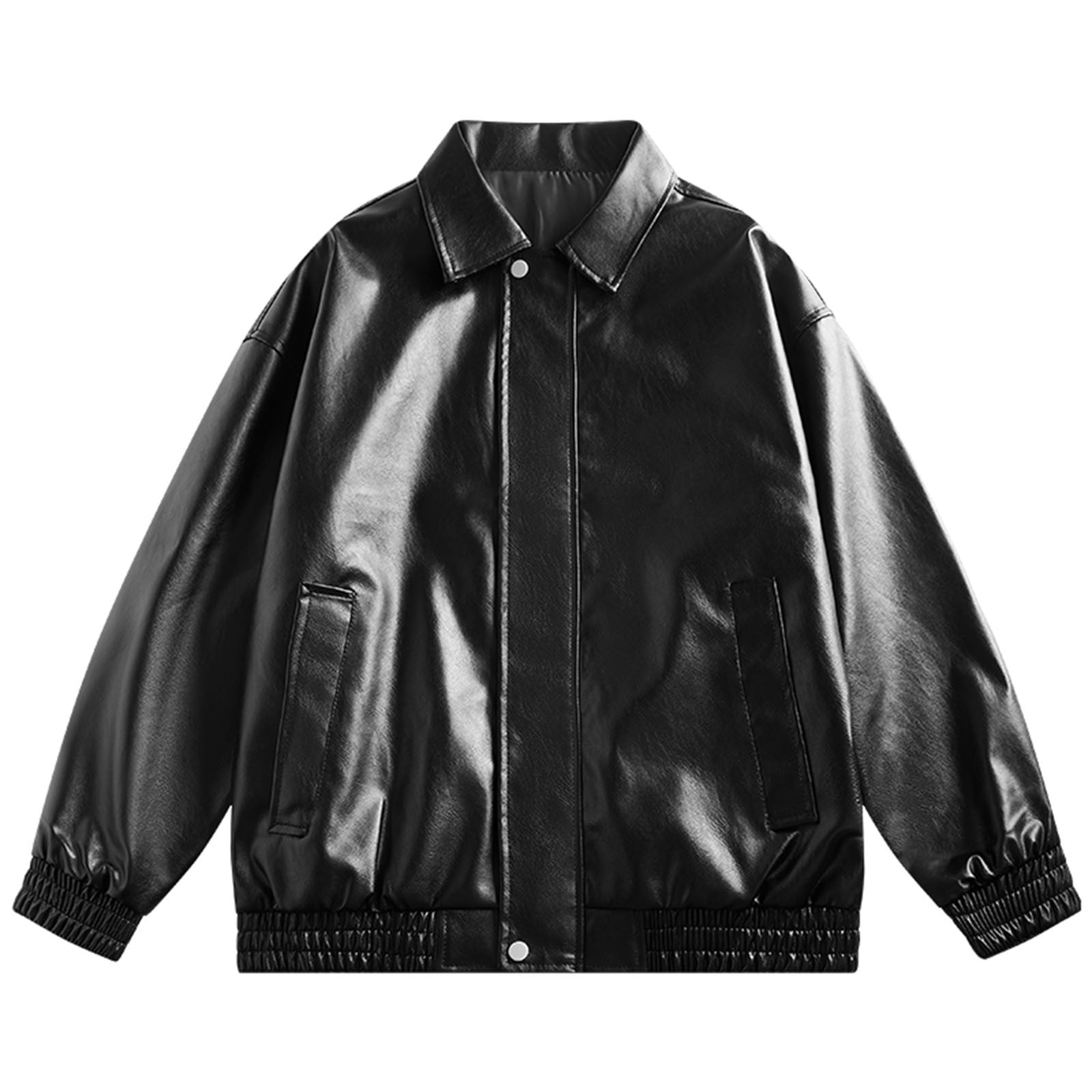 ohmzyzo Loose Trend PU Leather Jackets for Men Turndown Collar ...