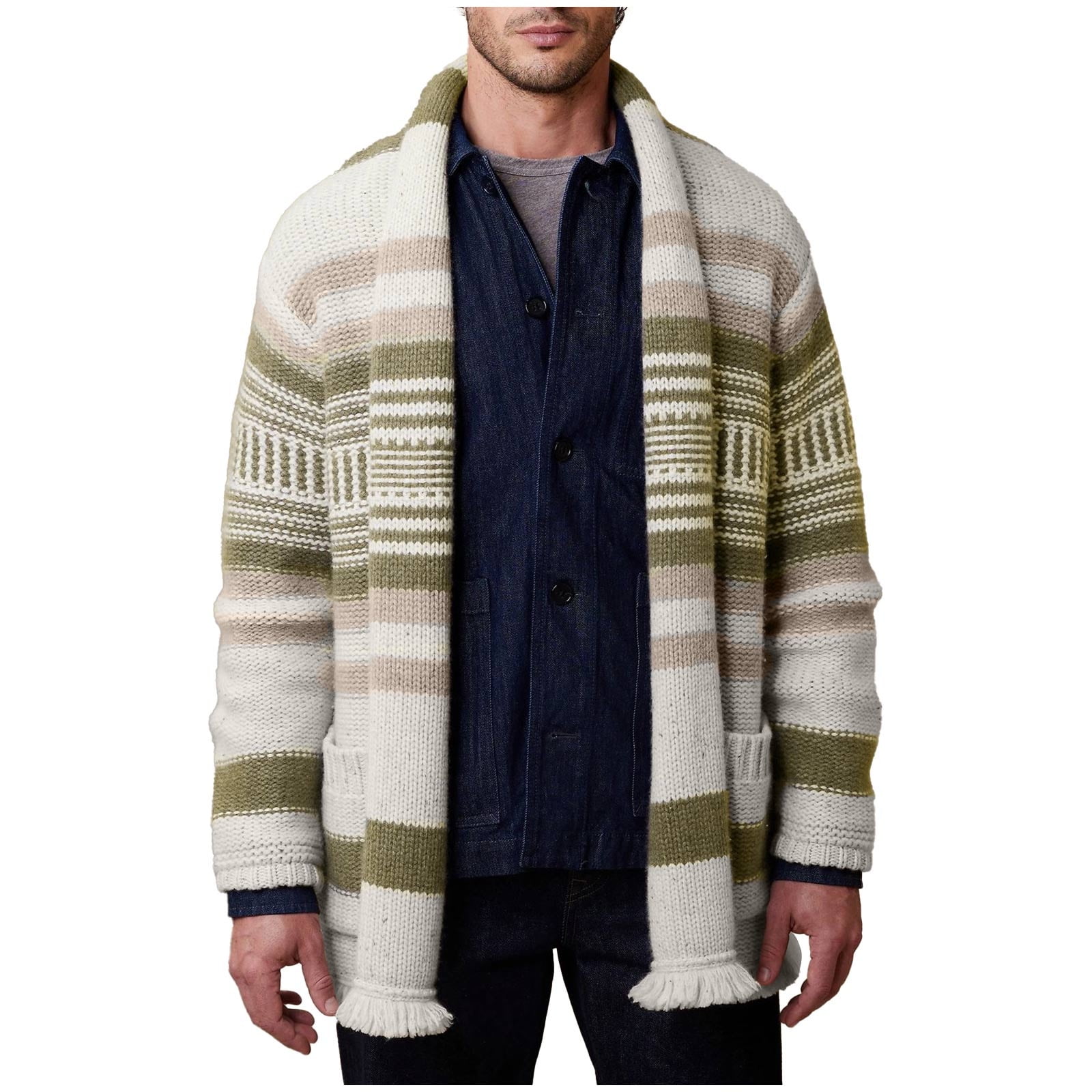 ohmzyzo Men's Cardigan Sweaters Shawl Collar Long Sleeve Open Front ...