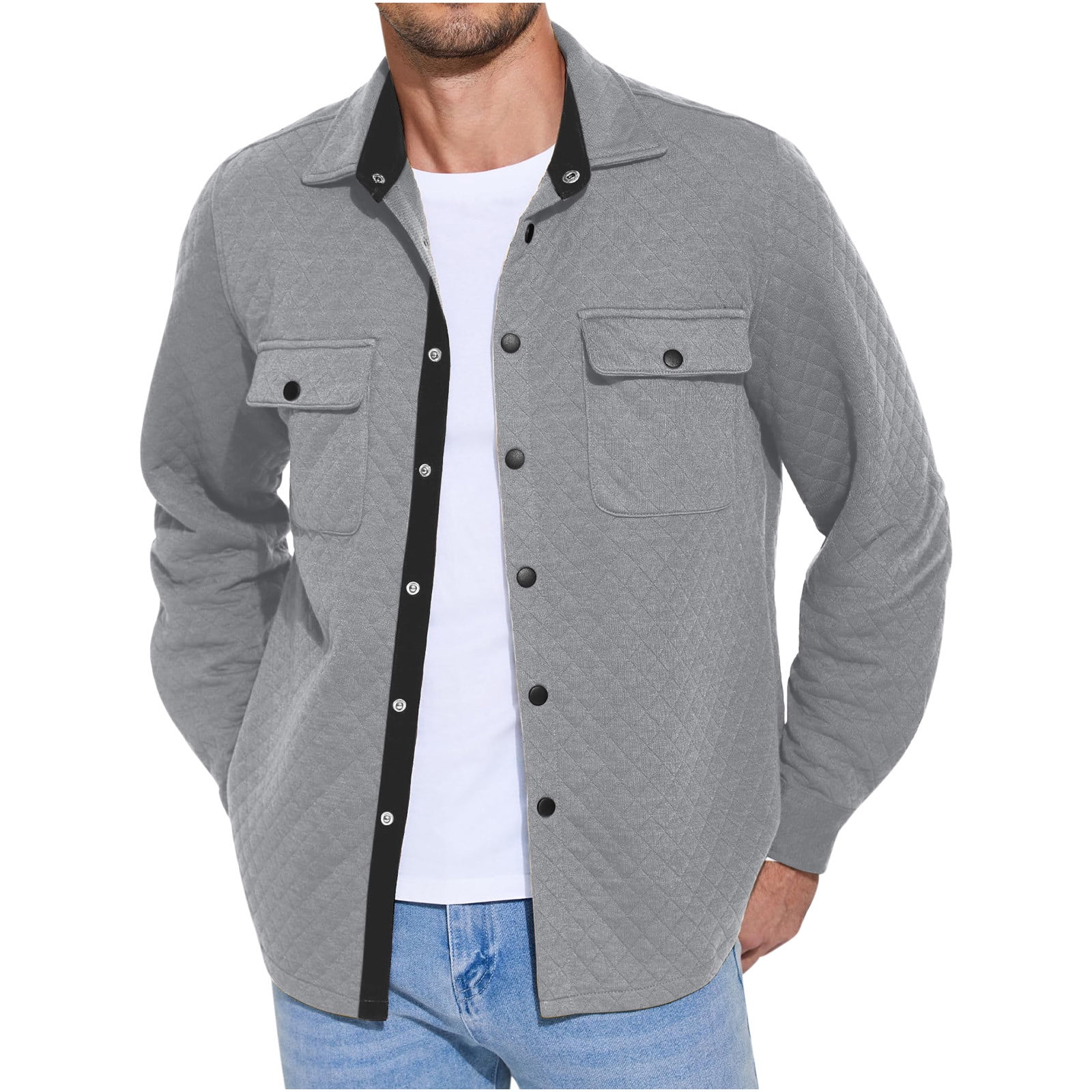 ohmzyzo Men's Casual Shirt Jackets Lightweight Shacket Coats Quilted ...