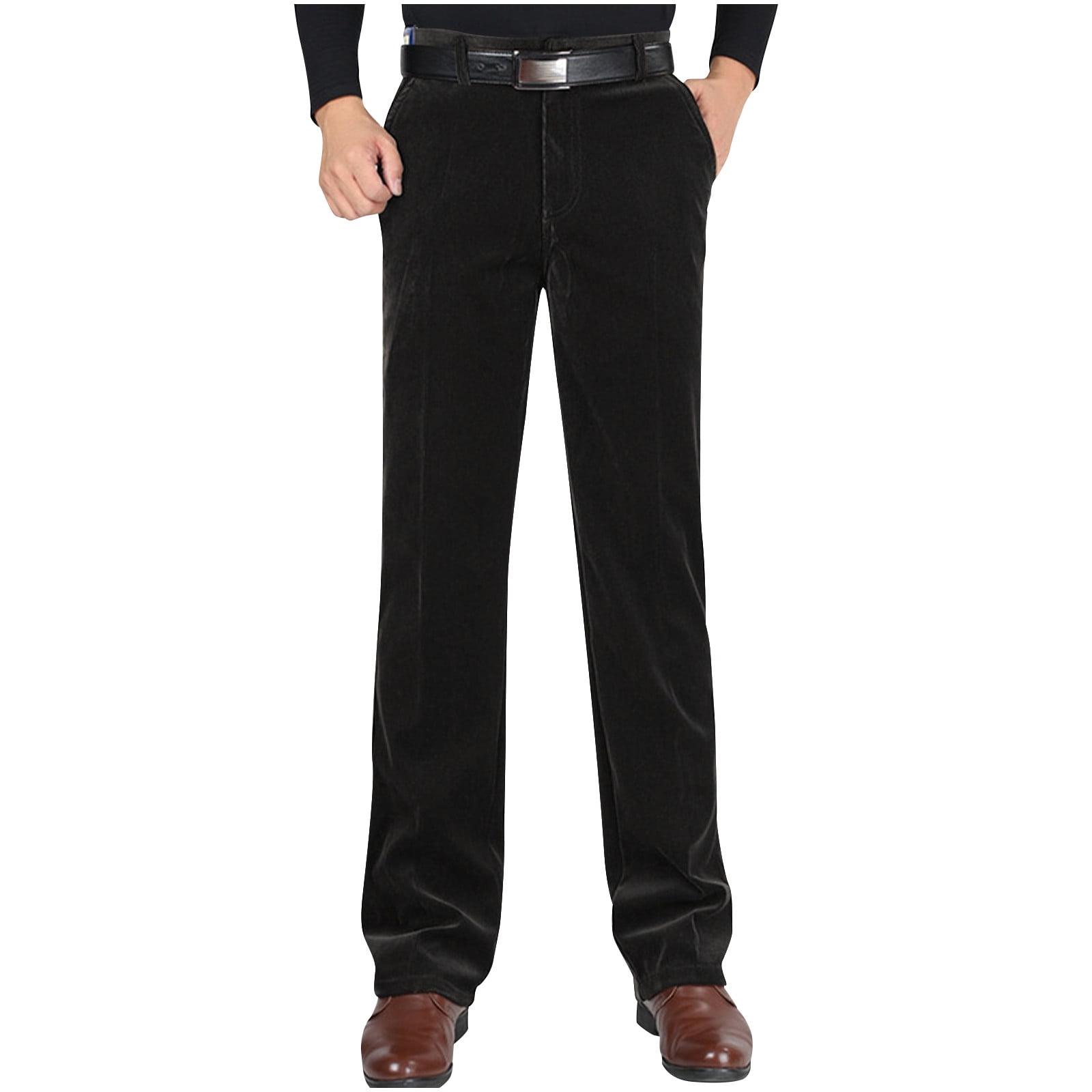 ohmzyzo Men's Corduroy Pants Straight Fit Flat Front Trousers Casual ...