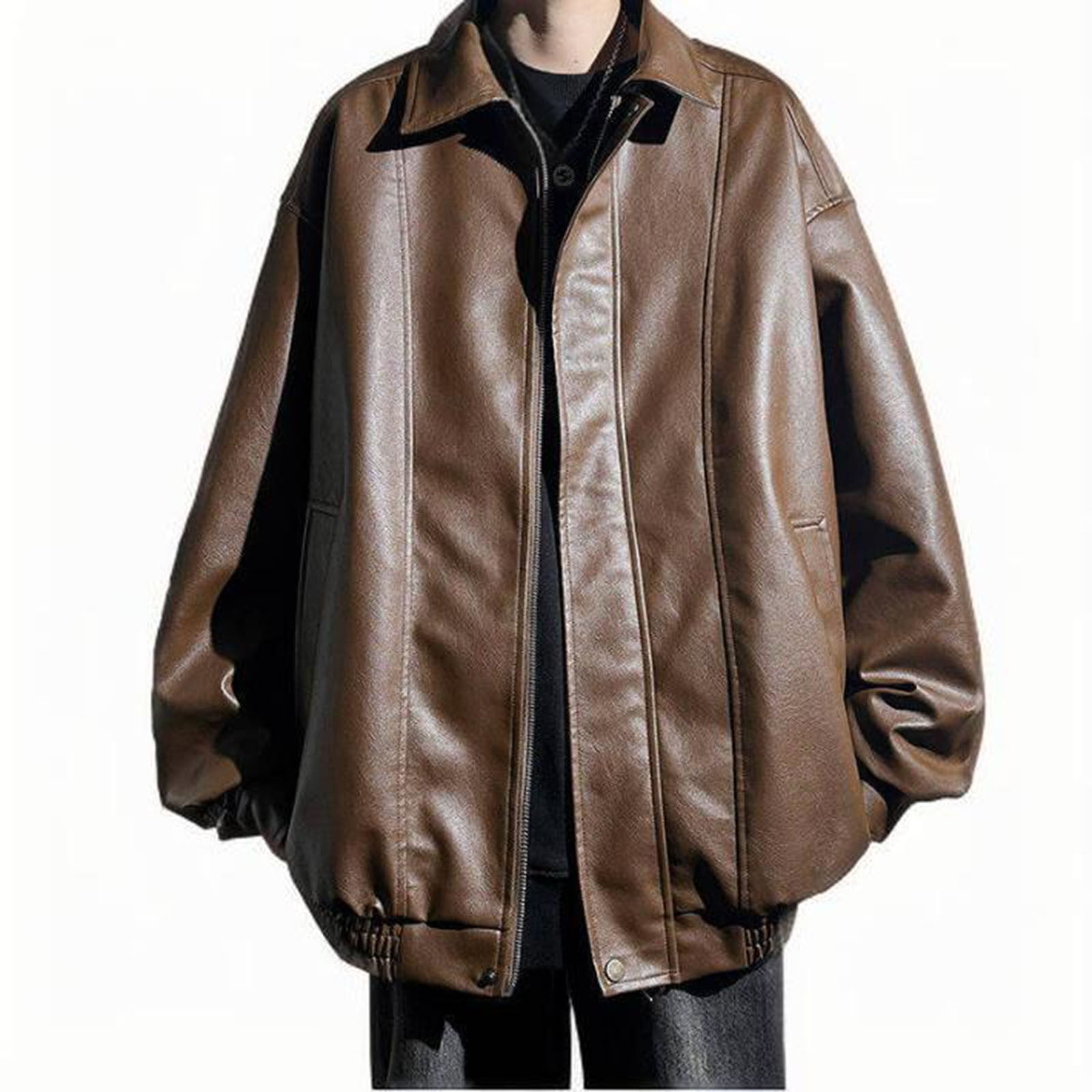 ohmzyzo Men's Faux Leather Jacket Motorcycle Bomber Jackets Oversized ...