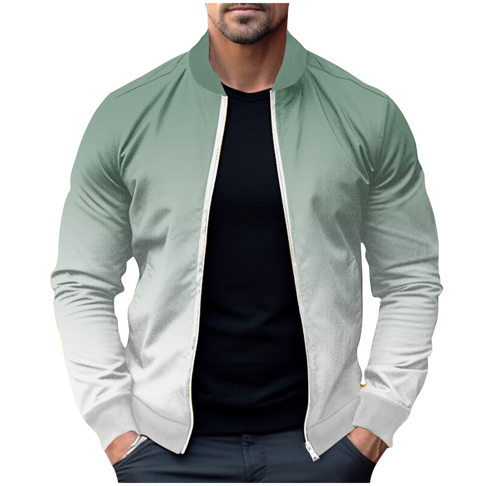 ohmzyzo Men's Gradient Print Jackets Mock Neck Full Zip Pockets Coats ...