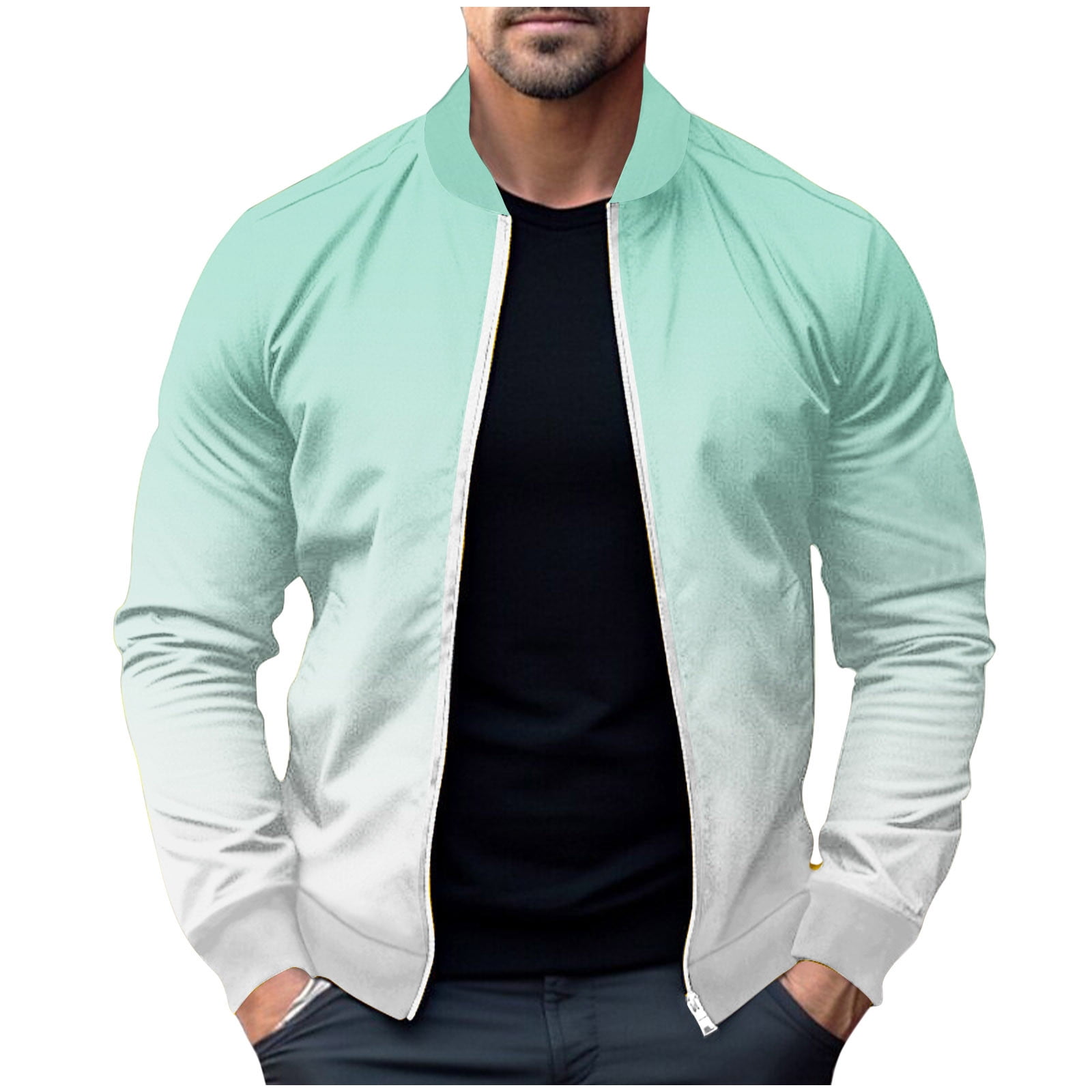 ohmzyzo Men's Gradient Print Jackets Mock Neck Full Zip Pockets Coats ...