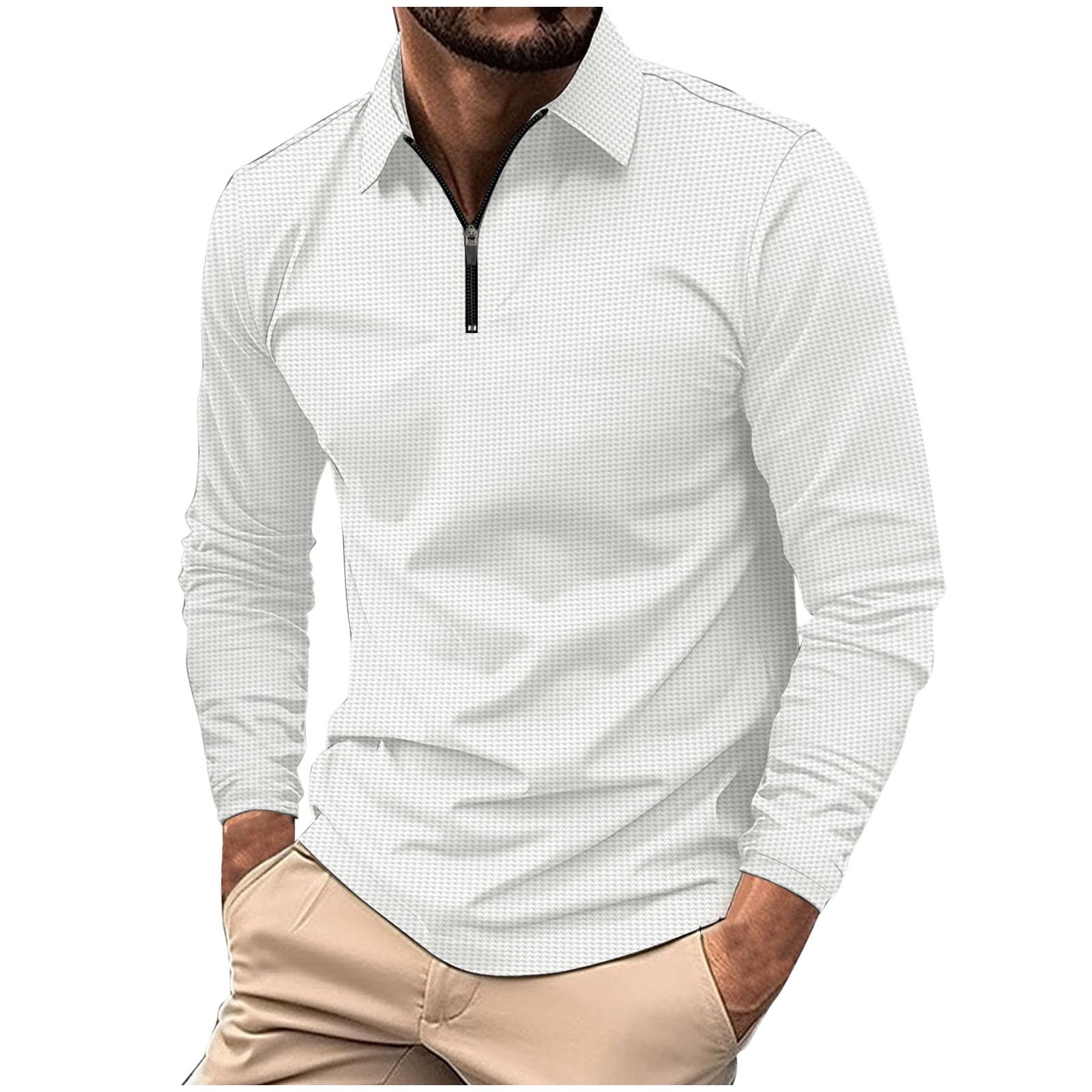 ohmzyzo Men's Long Sleeve Polo Shirt Quarter Zip Neck Business Top ...
