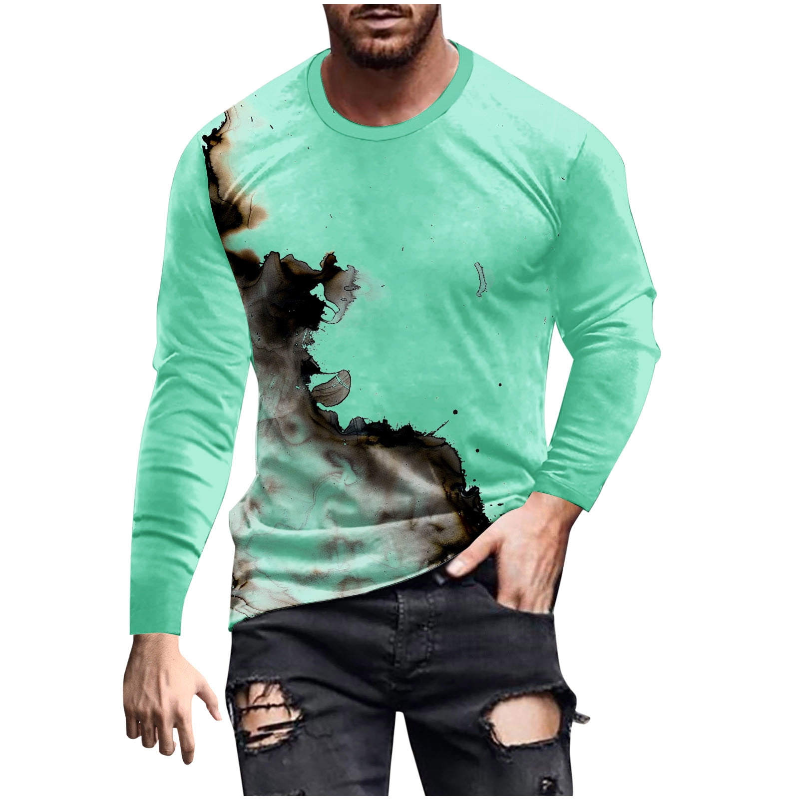 Ohmzyzo Mens Long Sleeve Sweatshirt Casual Fashion Crew Neck Tshirts