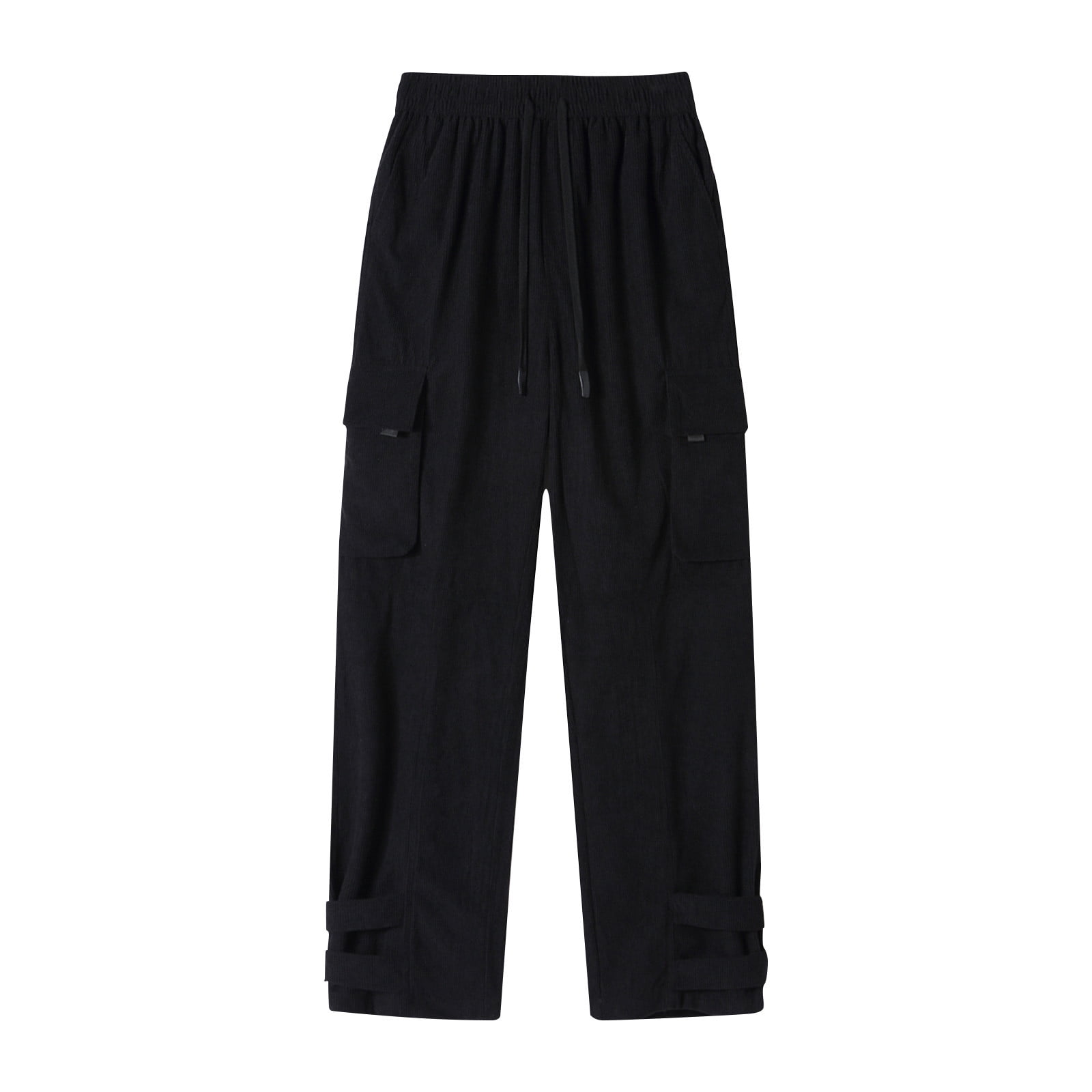 Ohmzyzo Mens Loose Fit Corduroy Pants Elastic Waist Drawstring Trousers Straight Wide Leg Pants