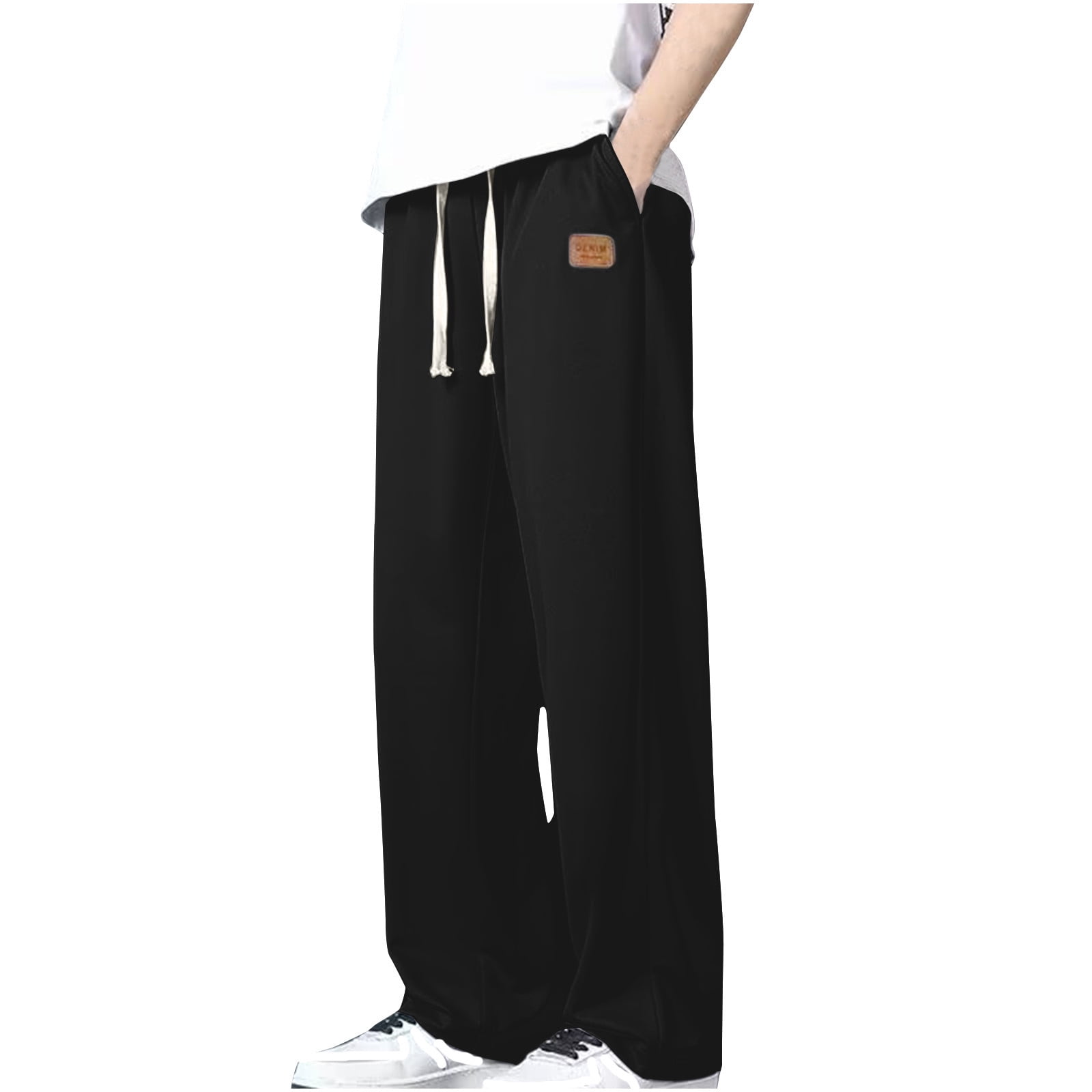ohmzyzo Men's Pants Big and Tall Loose Fit Wide Leg Pants Drawstring ...