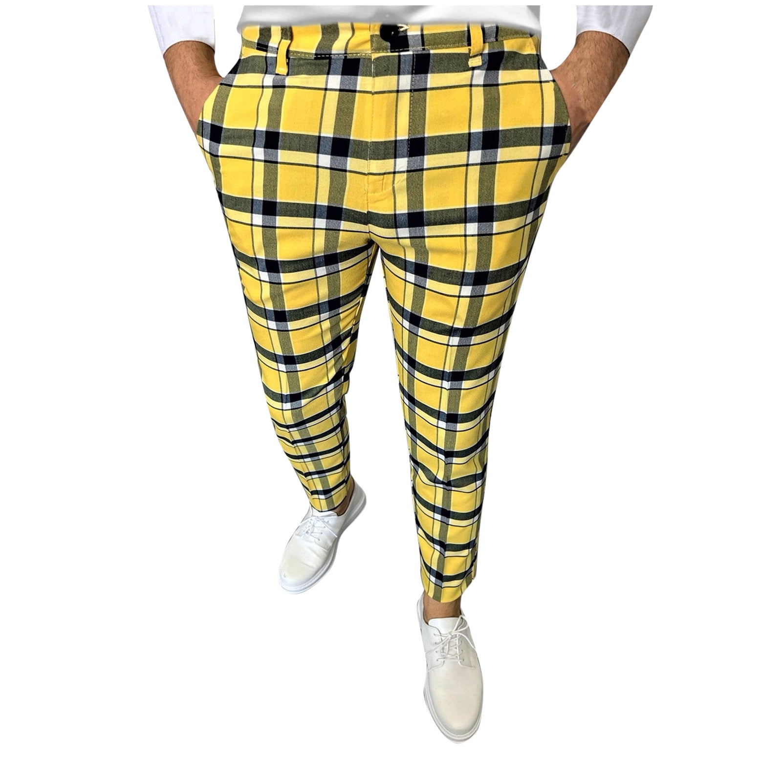ohmzyzo Men's Plaid Slacks Regular Fit Flat Front Work Prom Checked ...