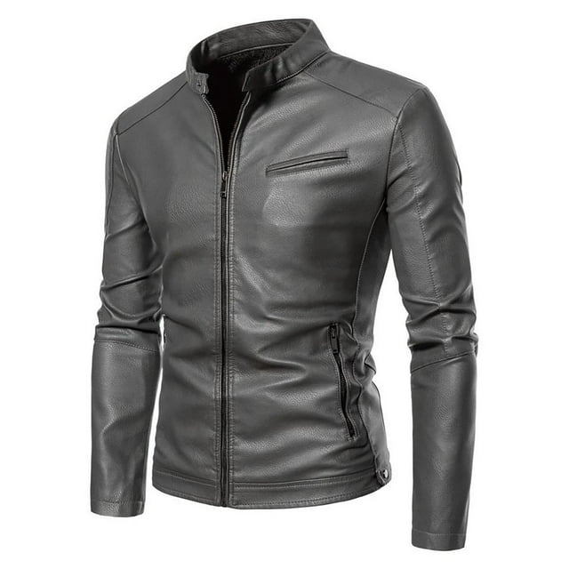 ohmzyzo Men's Smooth Leather Moto Jacket Faux Leather Jacket Motorcycle ...