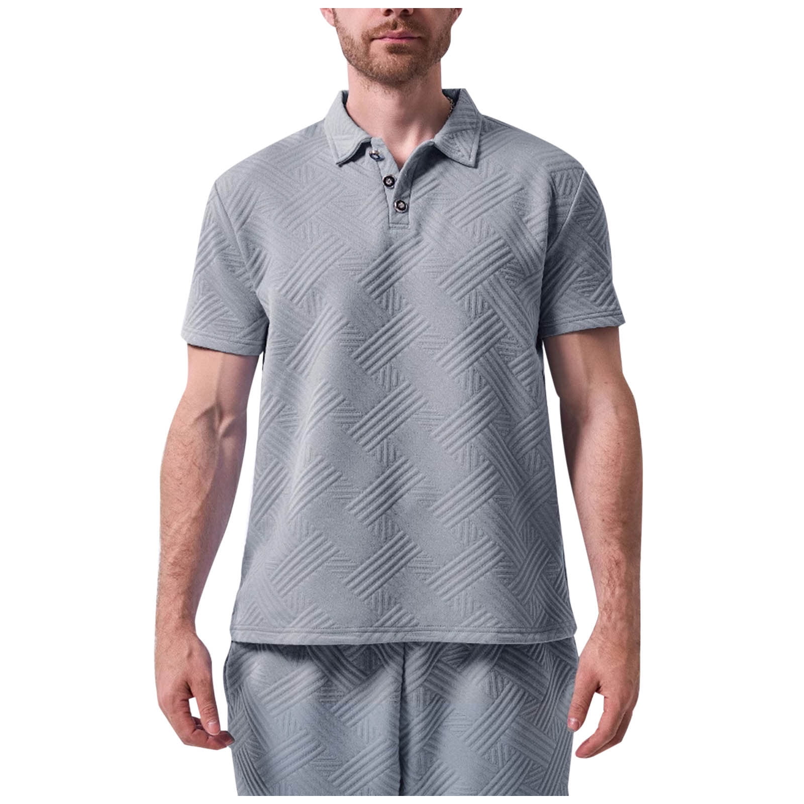 ohmzyzo Men's Textured Knit Polo Shirt Short Sleeve Regular Fit Stretch ...