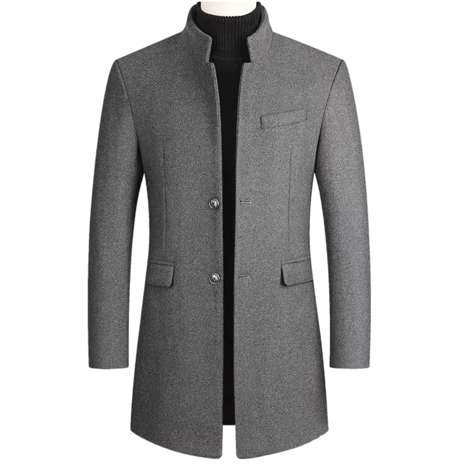 ohmzyzo Men's Trench Coats Slim Fit Stand Collar Top Coats Single ...