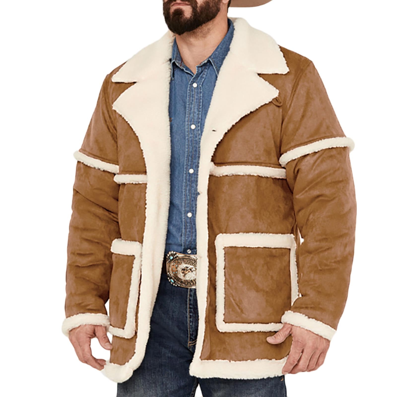 ohmzyzo Men's Winter Sherpa Fleece Coats Notched Lapel Single Breasted ...