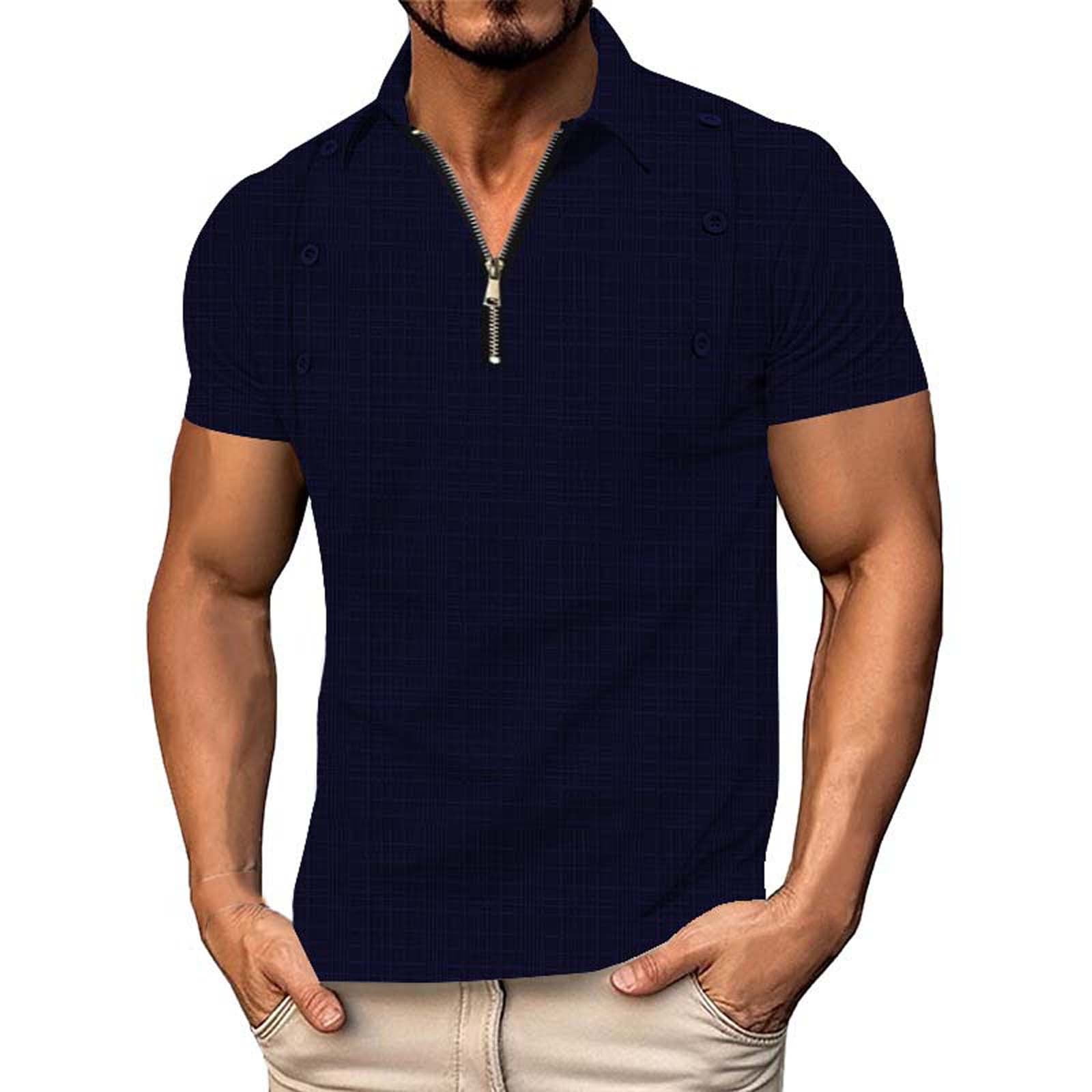 ohmzyzo Men's Zipper Polo Shirts Waffle Knit Short Sleeve Golf Shirts ...