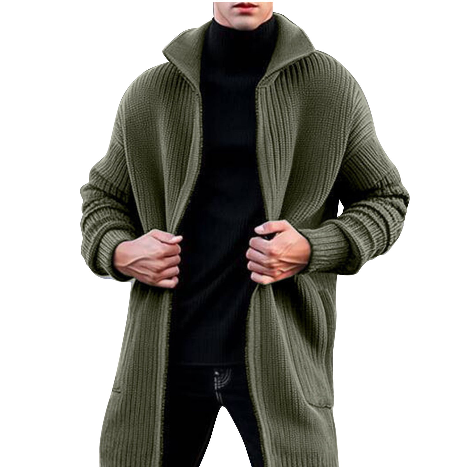 ohmzyzo Mens Cardigan Sweaters Casual V Neck Open Front Ribbed Long ...