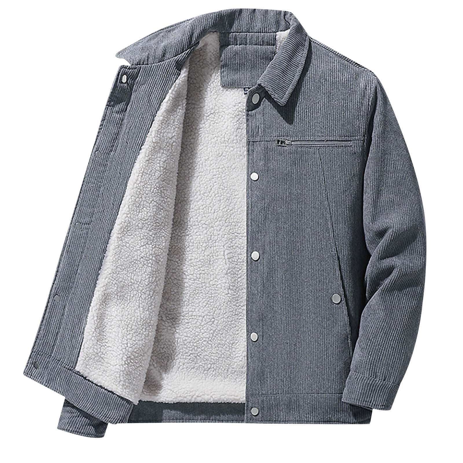 ohmzyzo Mens Corduroy Jackets Full Zip Up Lapel Neck Fleece Lined ...