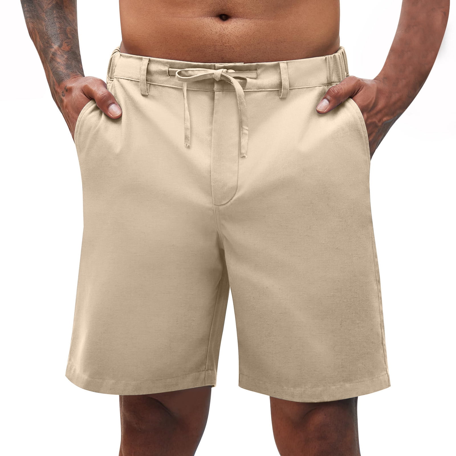 ohmzyzo Mens Cotton Linen Shorts Casual 7 Inch Inseam Stretch Summer ...
