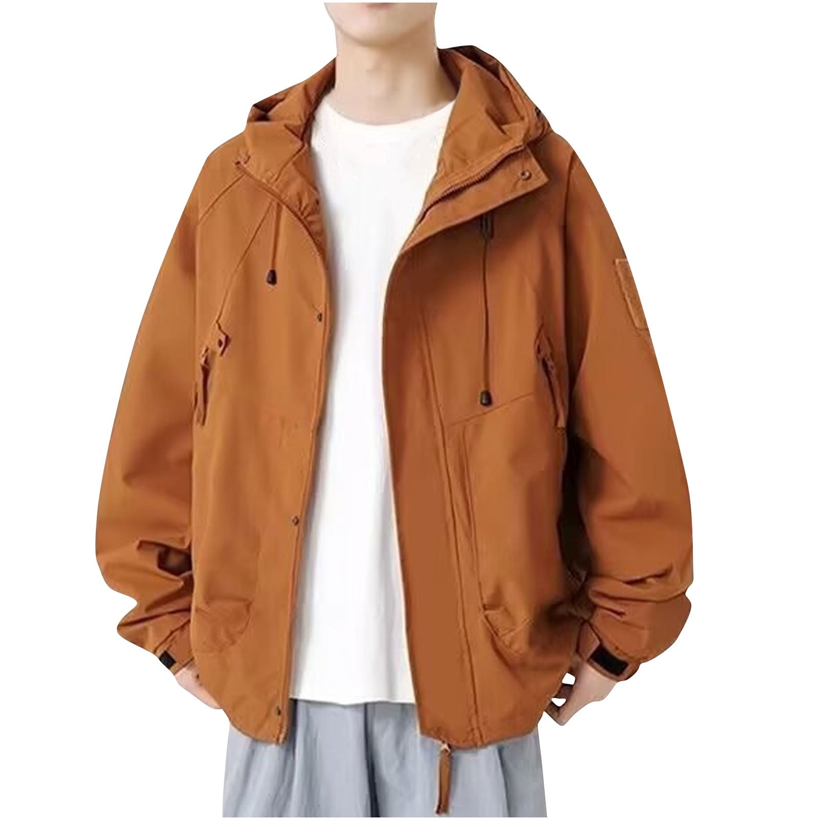 ohmzyzo Mens Drawstring Hooded Windbreaker Jackets Casual Lightweight ...