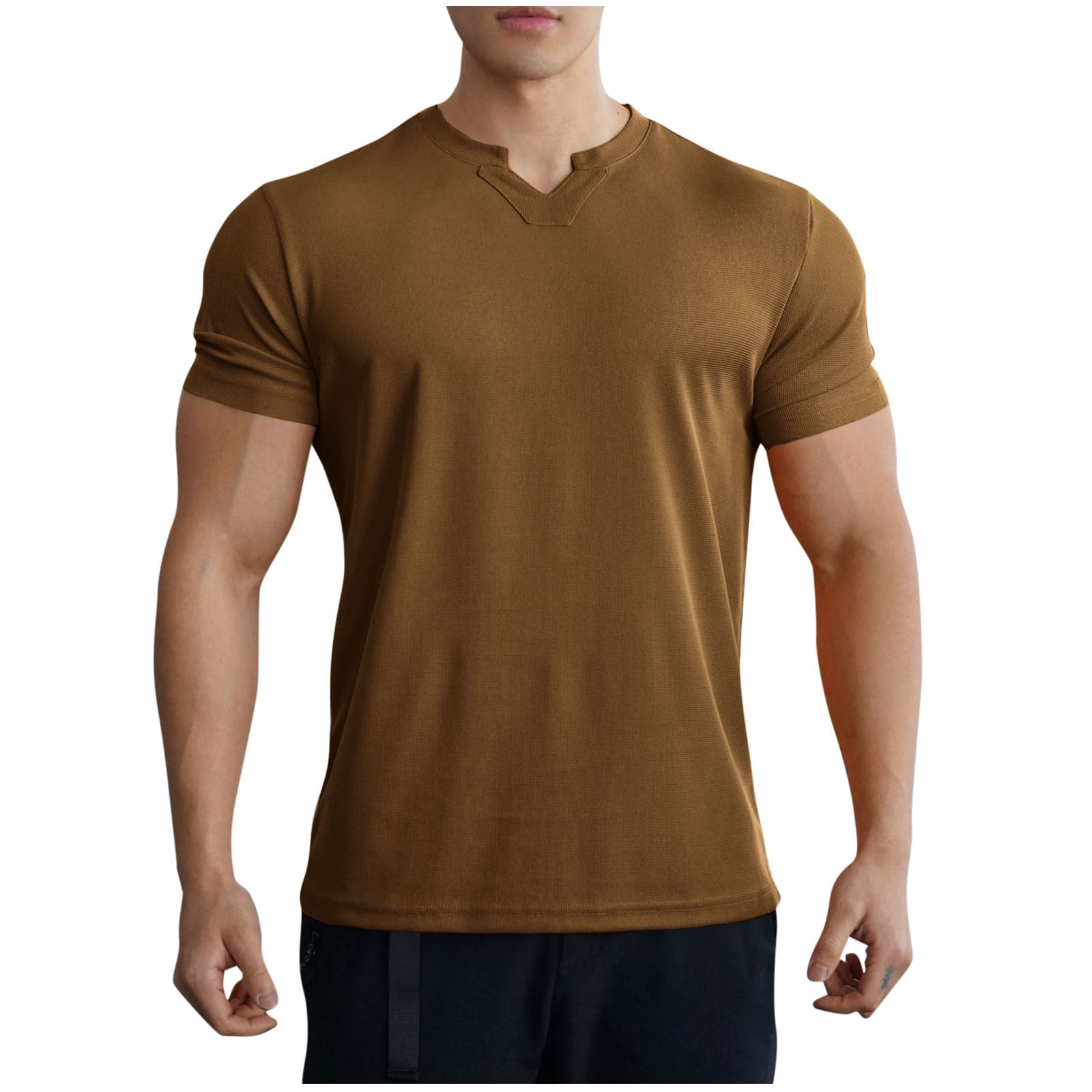 ohmzyzo Mens Muscle Slim T Shirt V Neck Short Sleeve Henley Gym Workout ...