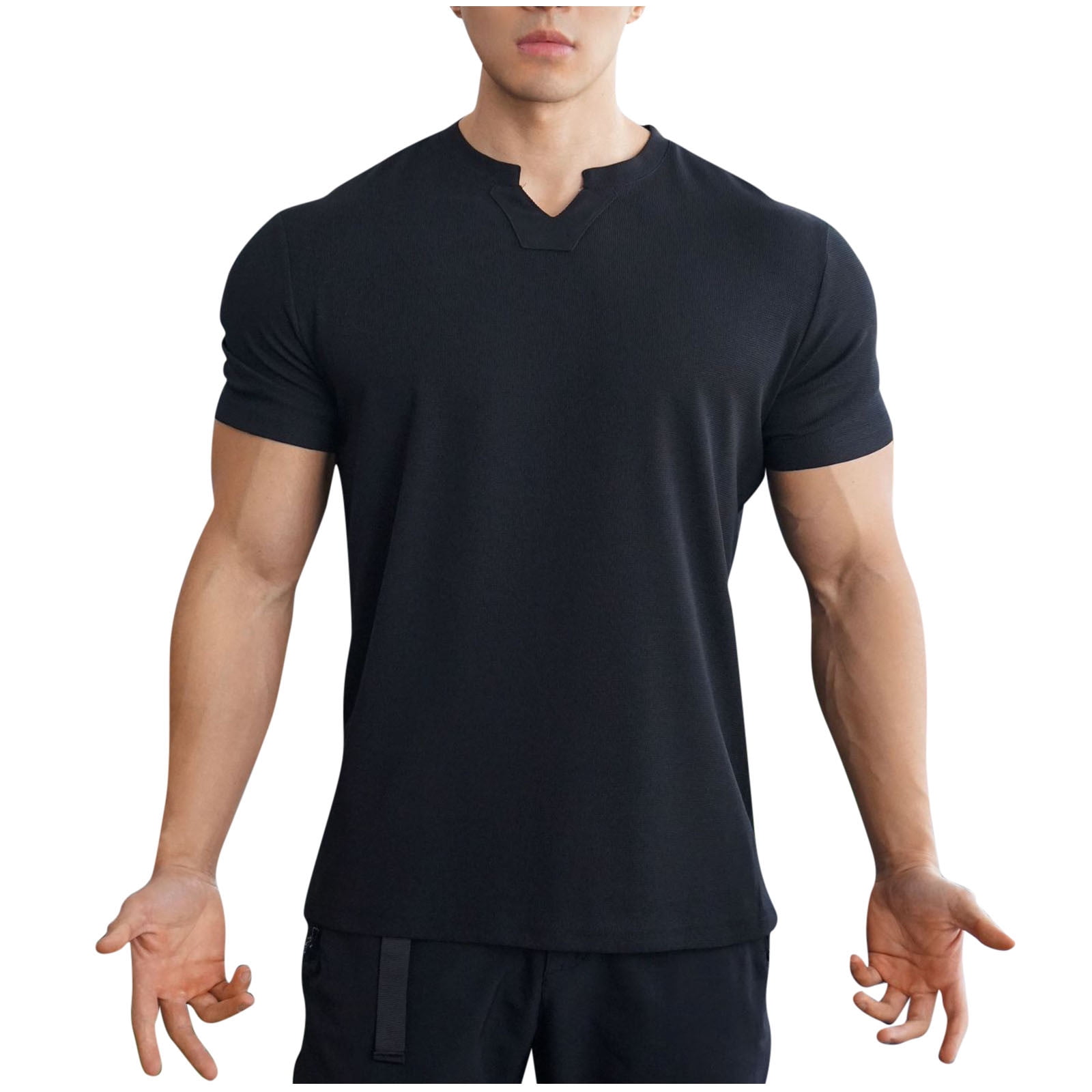 ohmzyzo Mens Muscle Slim T Shirt V Neck Short Sleeve Henley Gym Workout ...