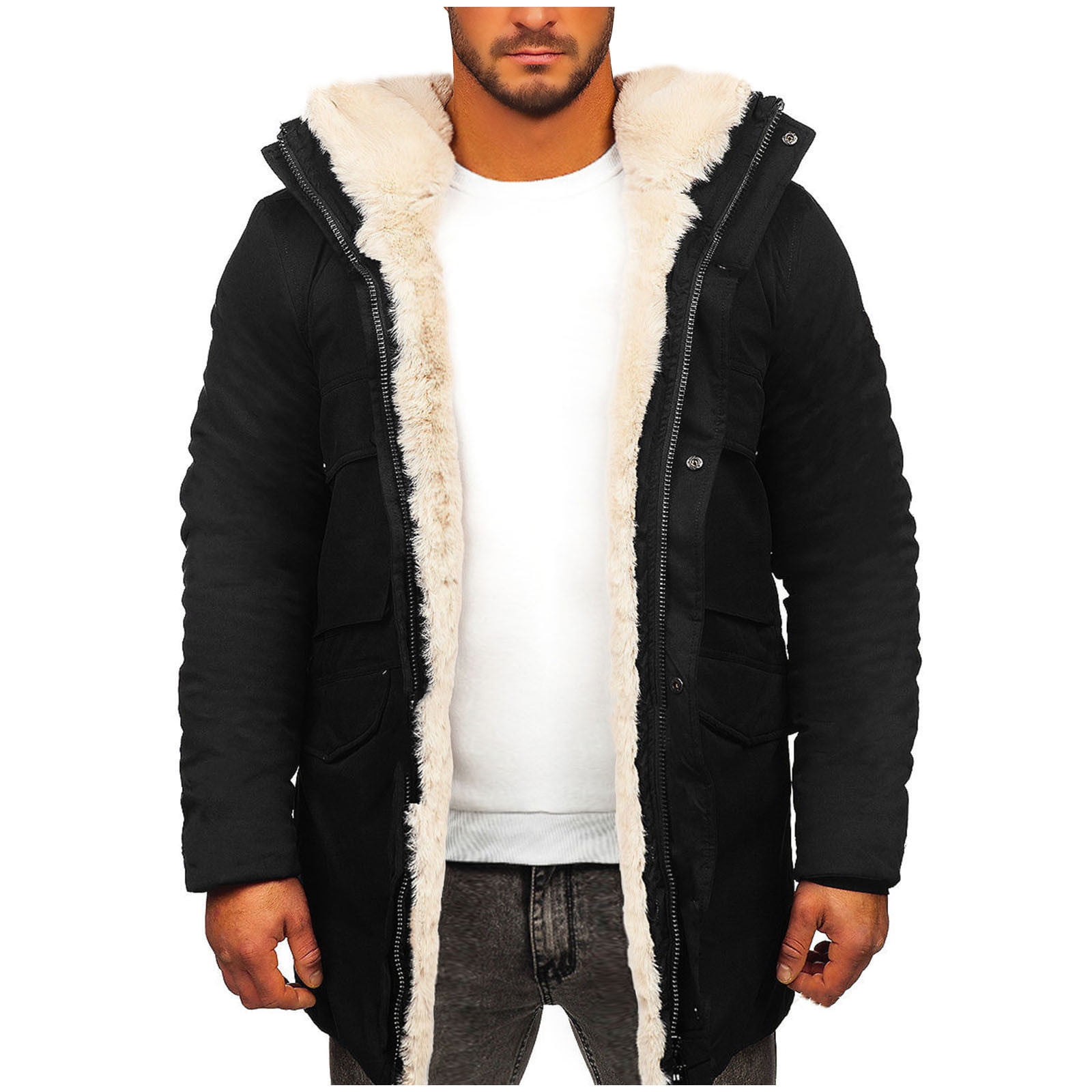 ohmzyzo Mens Winter Coat Warm Thick Fleece Lined Parka Long Trench ...