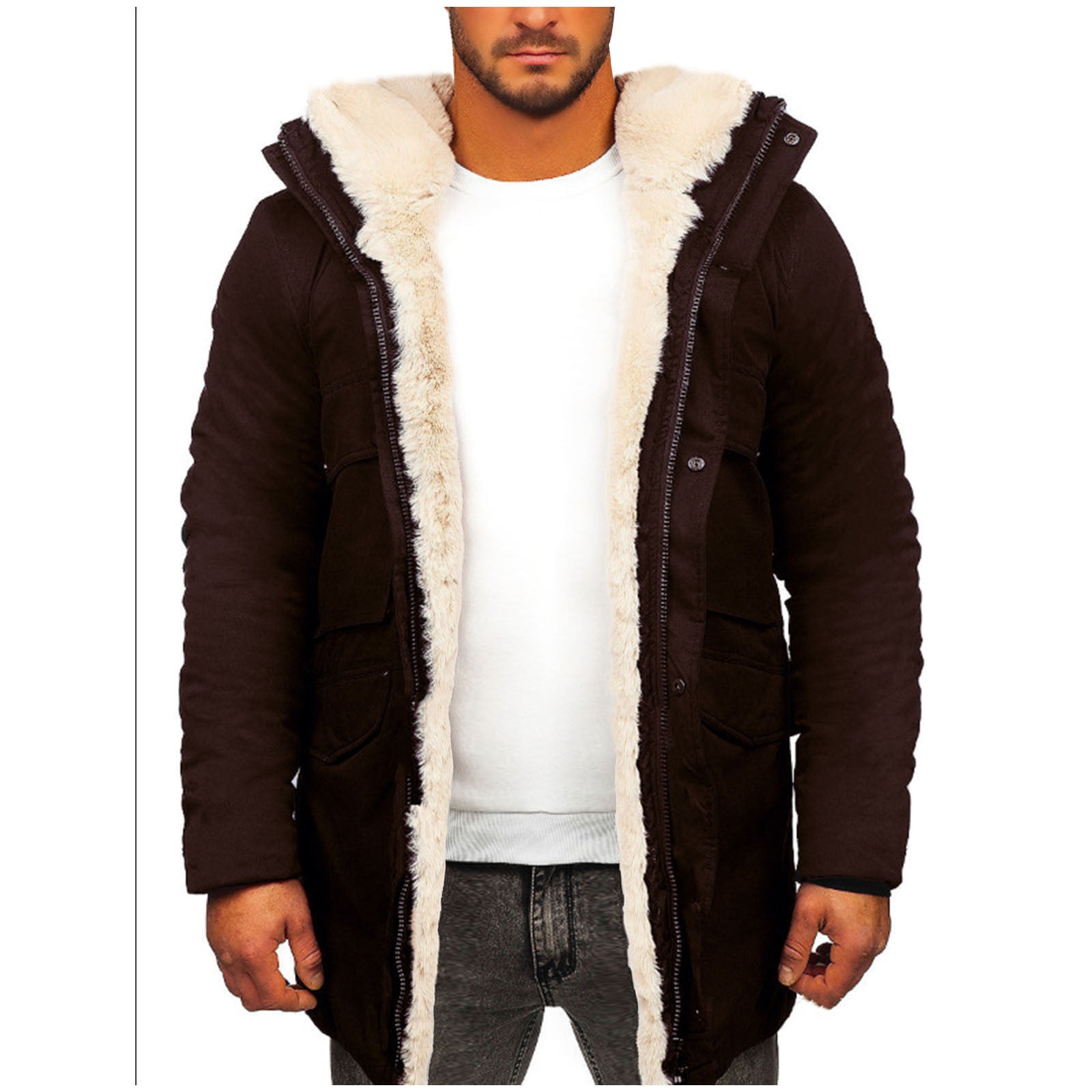 ohmzyzo Mens Winter Coat Warm Thick Fleece Lined Parka Long Trench ...