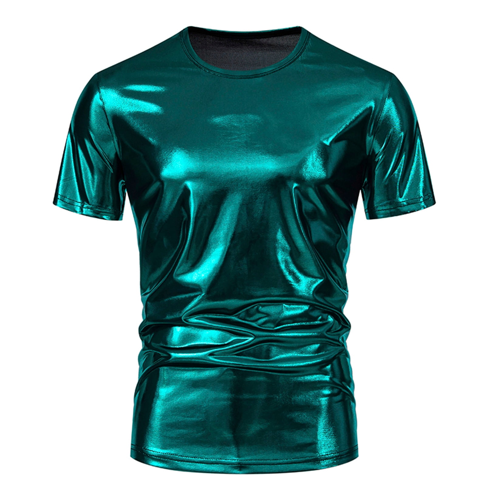 ohmzyzo Metallic T-Shirts for Men Short Sleeve Crewneck Shirts Shiny ...