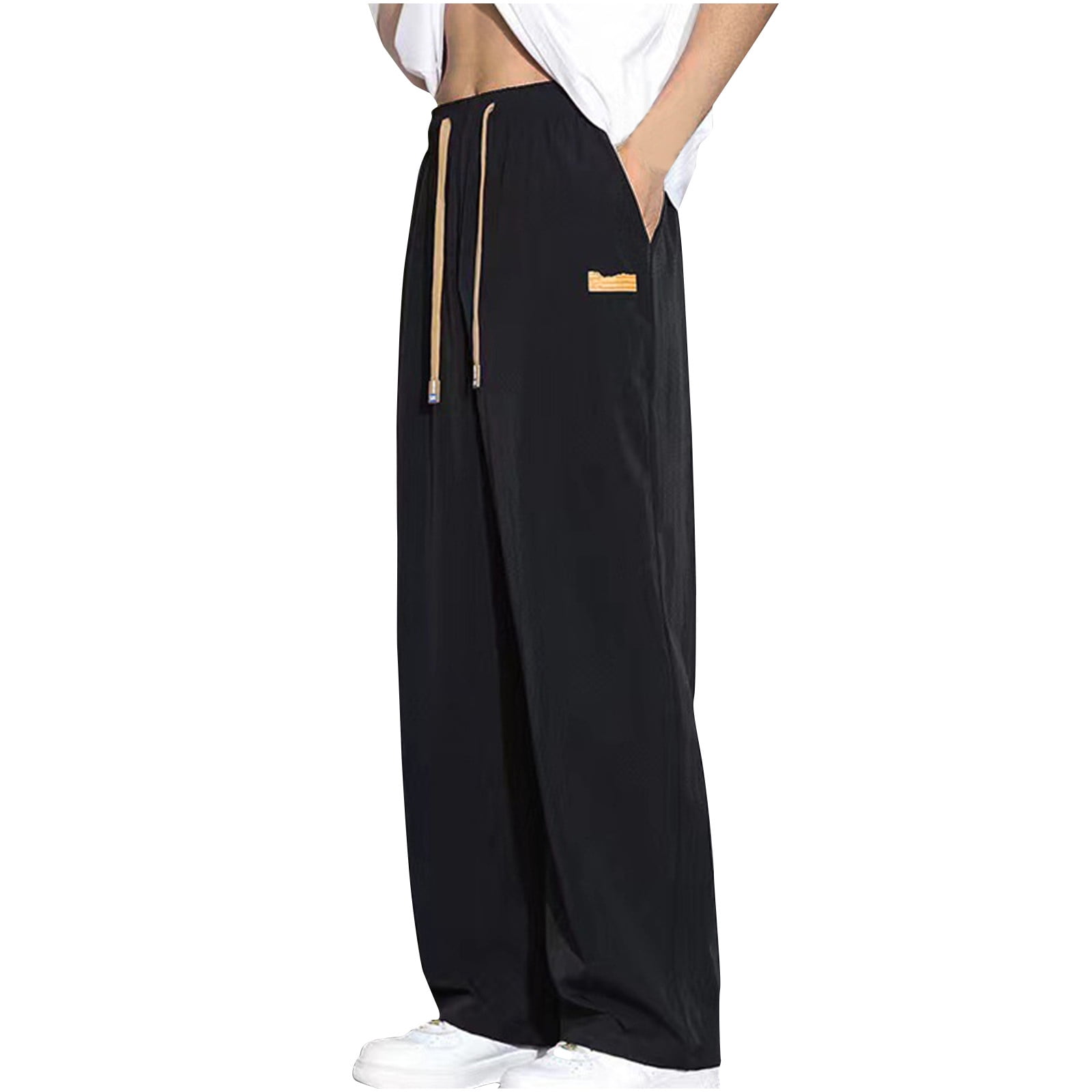 ohmzyzo Pants for Men Big and Tall Loose Fit Wide Leg Pants Drawstring ...