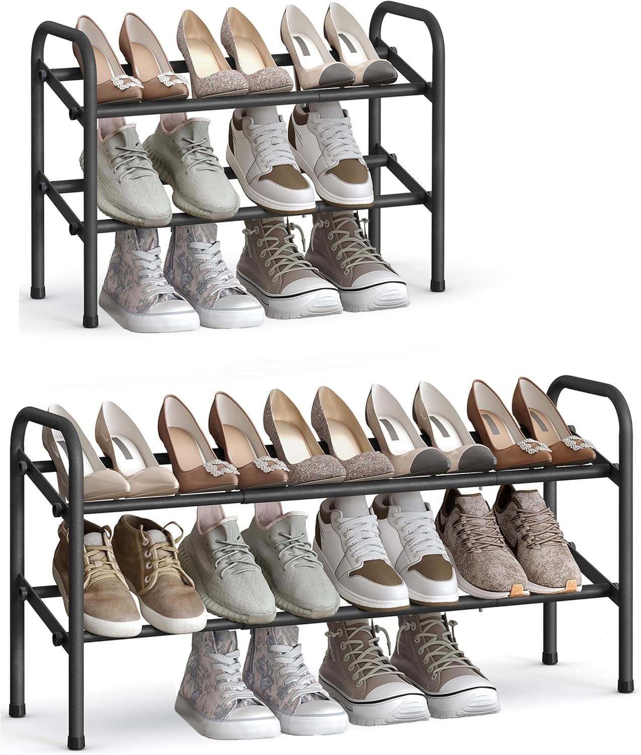 oiequirh Expandable Shoe Rack 3 Tier Shoe Rack Shelf Adjustable Shoe ...