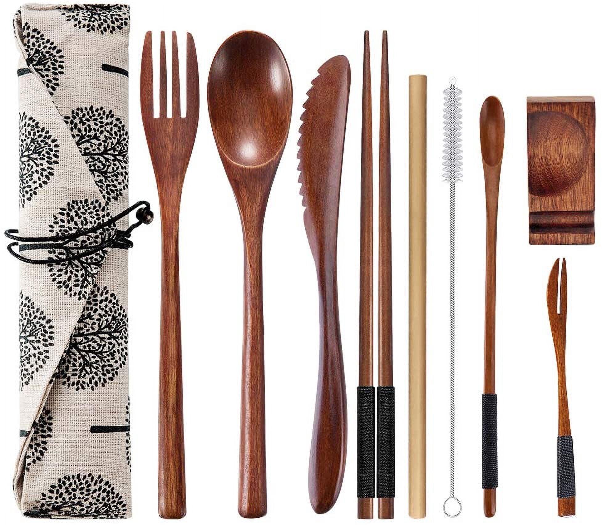 oka reusable wooden travel cutlery set japanese style lunch utensil set ...