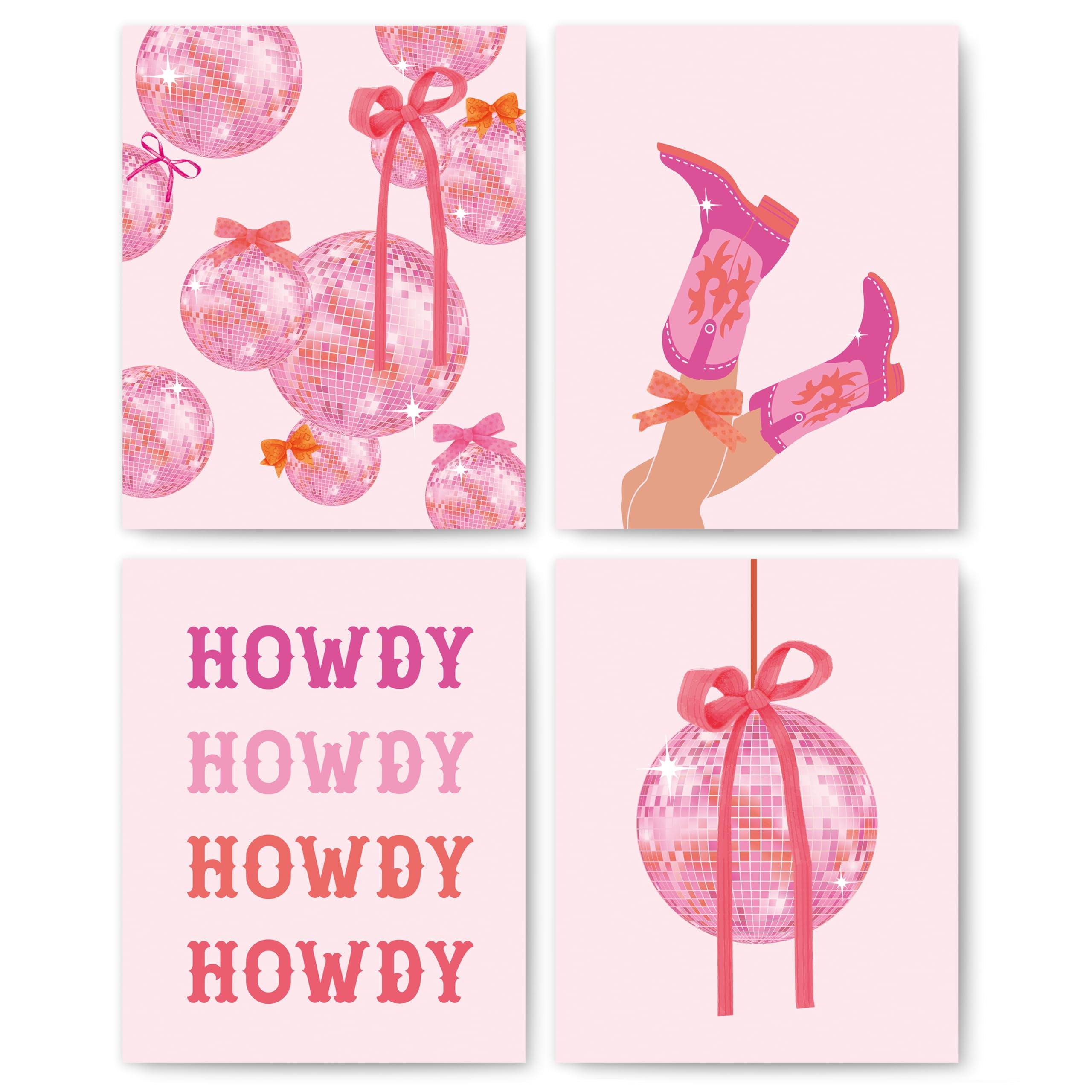 okaxscm Hot Pink Coquette Preppy Howdy Wall Art Set of 4, Preppy Room ...
