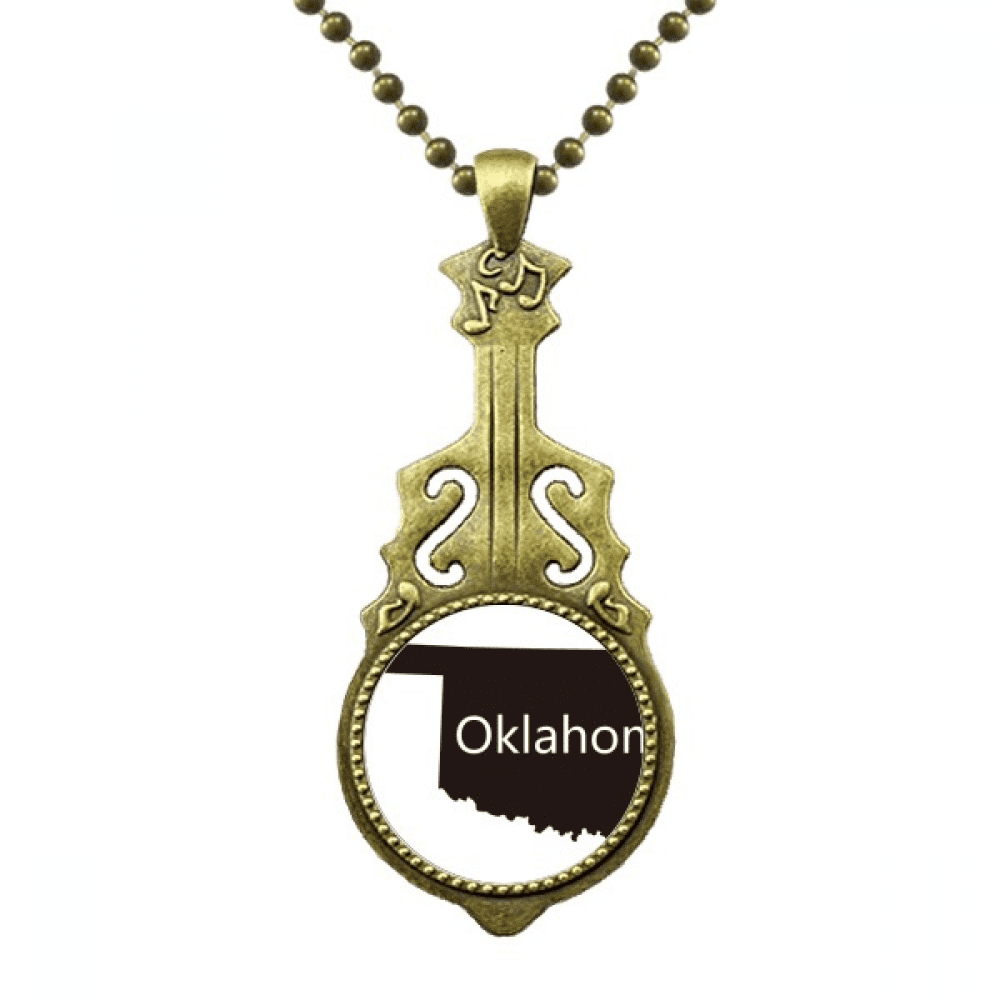 oklahoma ameusa map outline necklace antique guitar jewelry music ...