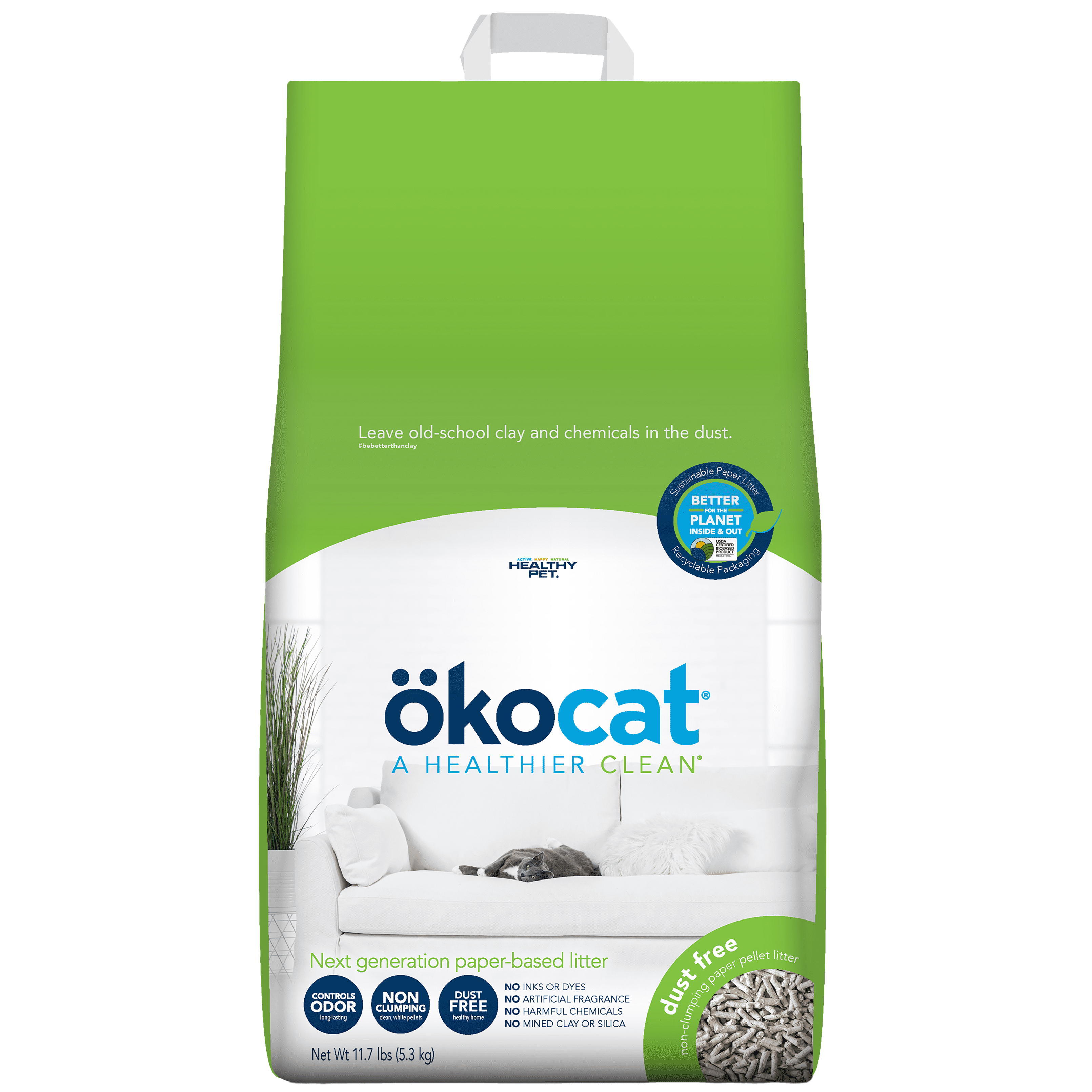 Free Shipping! okocat Paper Pellet Cat Litter 11.7 lbs, Unscented, Low ...