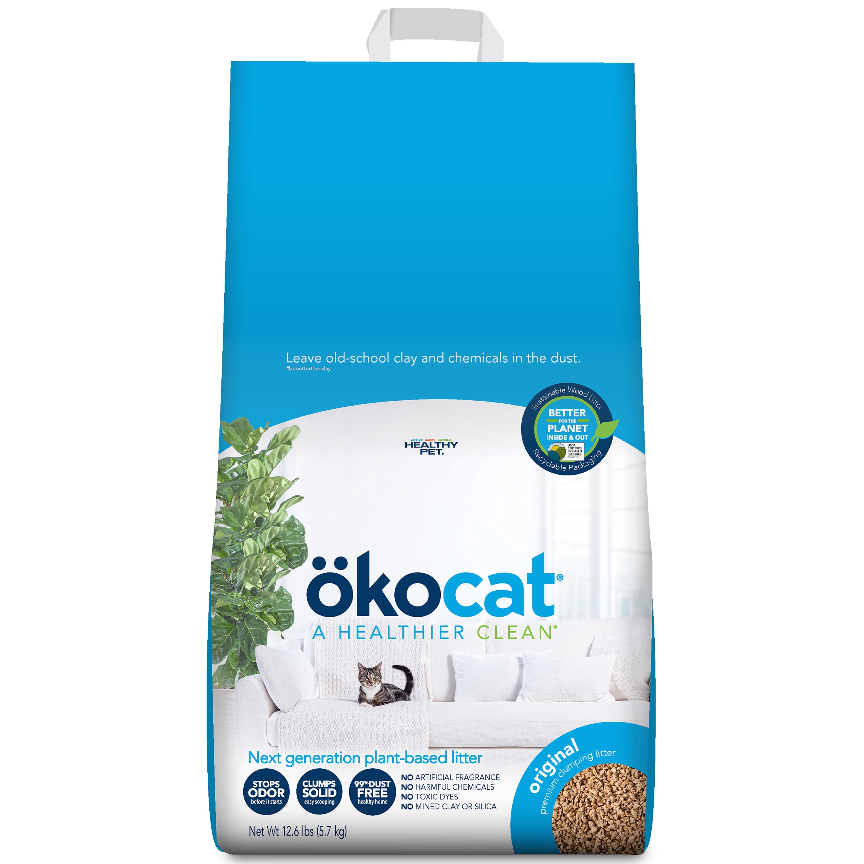 okocat Original Premium Clumping Natural Wood Cat Litter, Plant-Based ...
