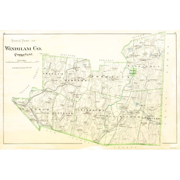 Historic County Map - Windham County South Connecticut - Hurd 1851 - 23 ...