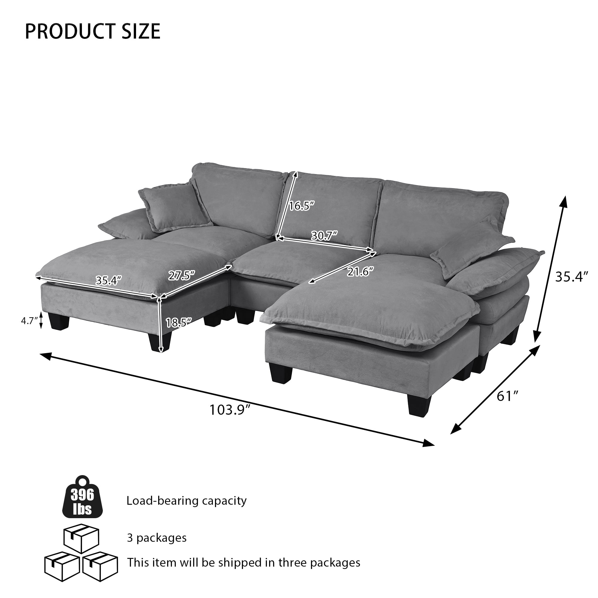 (old:w3163s00022) Modular Sectional Sofa, Oversized Deep Seat U Shaped ...