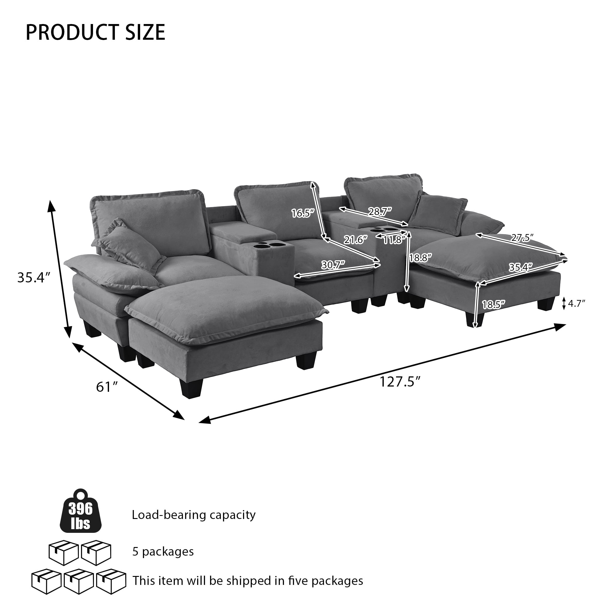 (old:w3163s00022) Modular Sectional Sofa, Oversized Deep Seat U Shaped ...