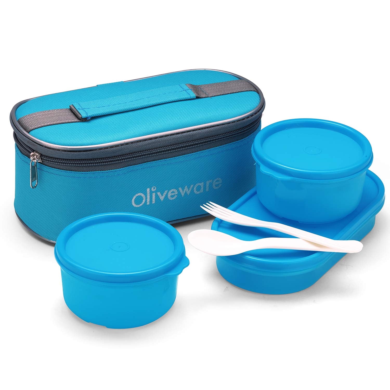 oliveware Double Decker Lunch Box Tiffin, 3 Containers with Plastic ...