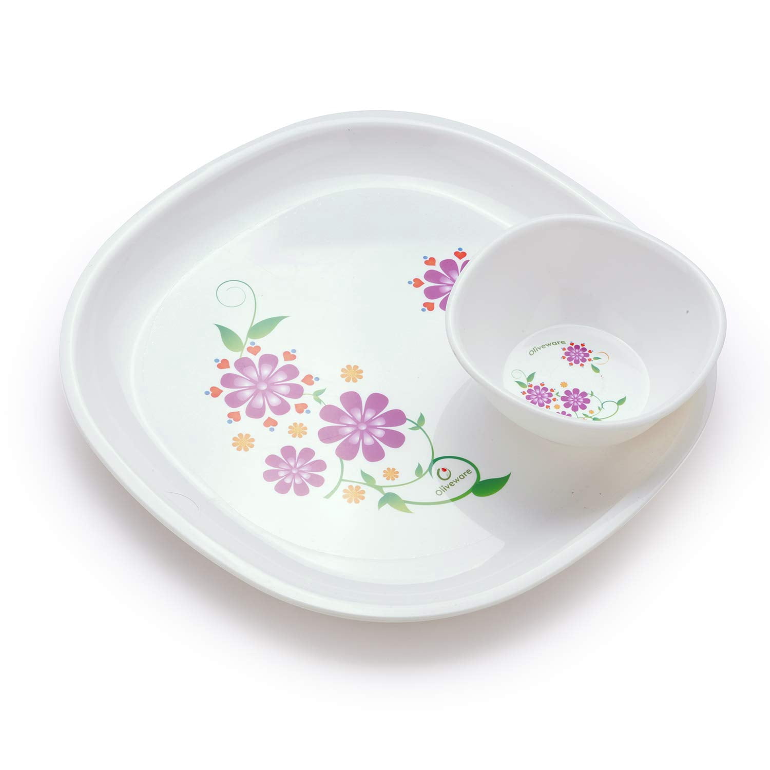 oliveware Flora Dinner Set 4 Plates + 4 Bowls Microwave Dishwasher Safe ...