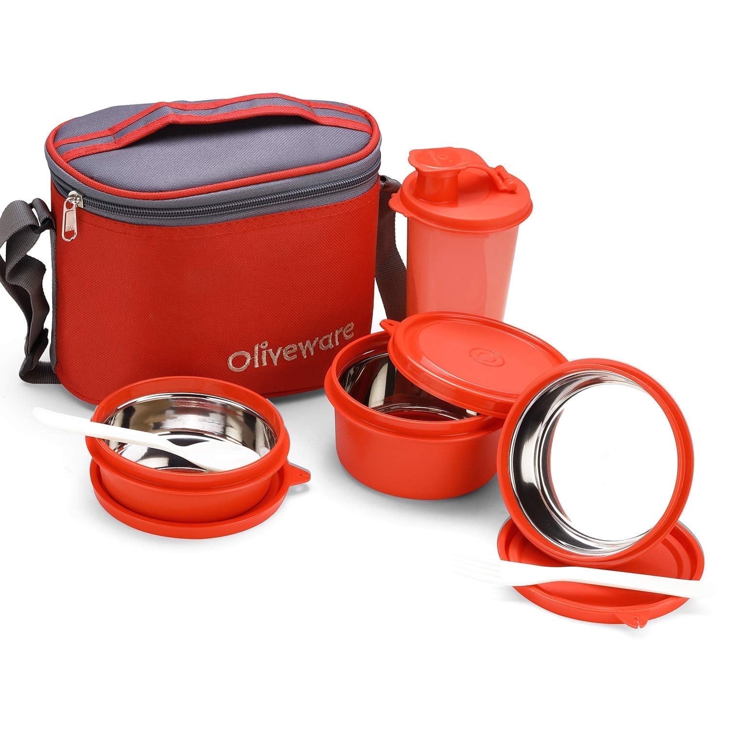 oliveware Groove Lunch Box, Microwave Safe and Leak Proof, 3 Inner ...