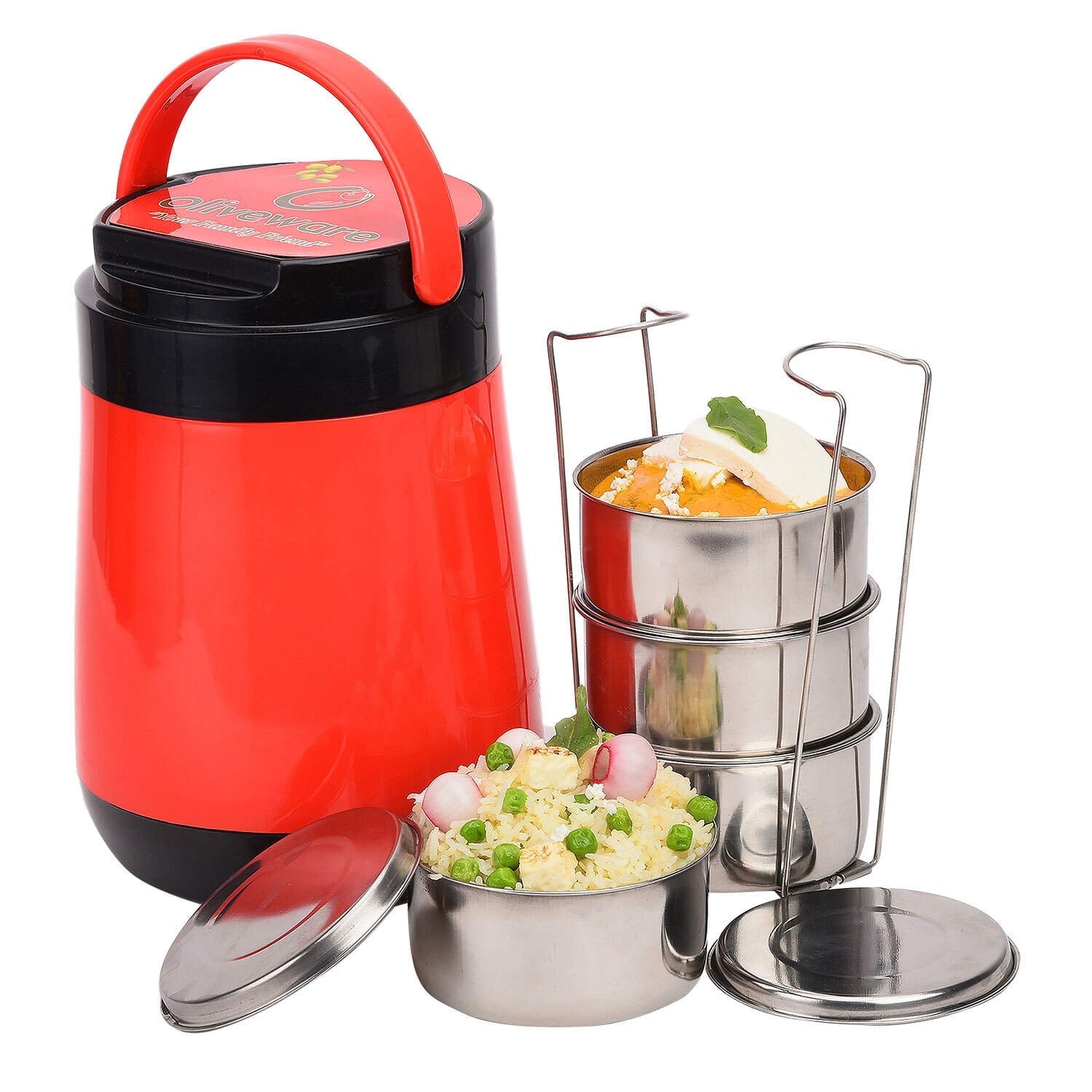 SOPL-OLIVEWARE Jumbo Lunch Box, 4 Stainless Steel Containers with 350ml ...