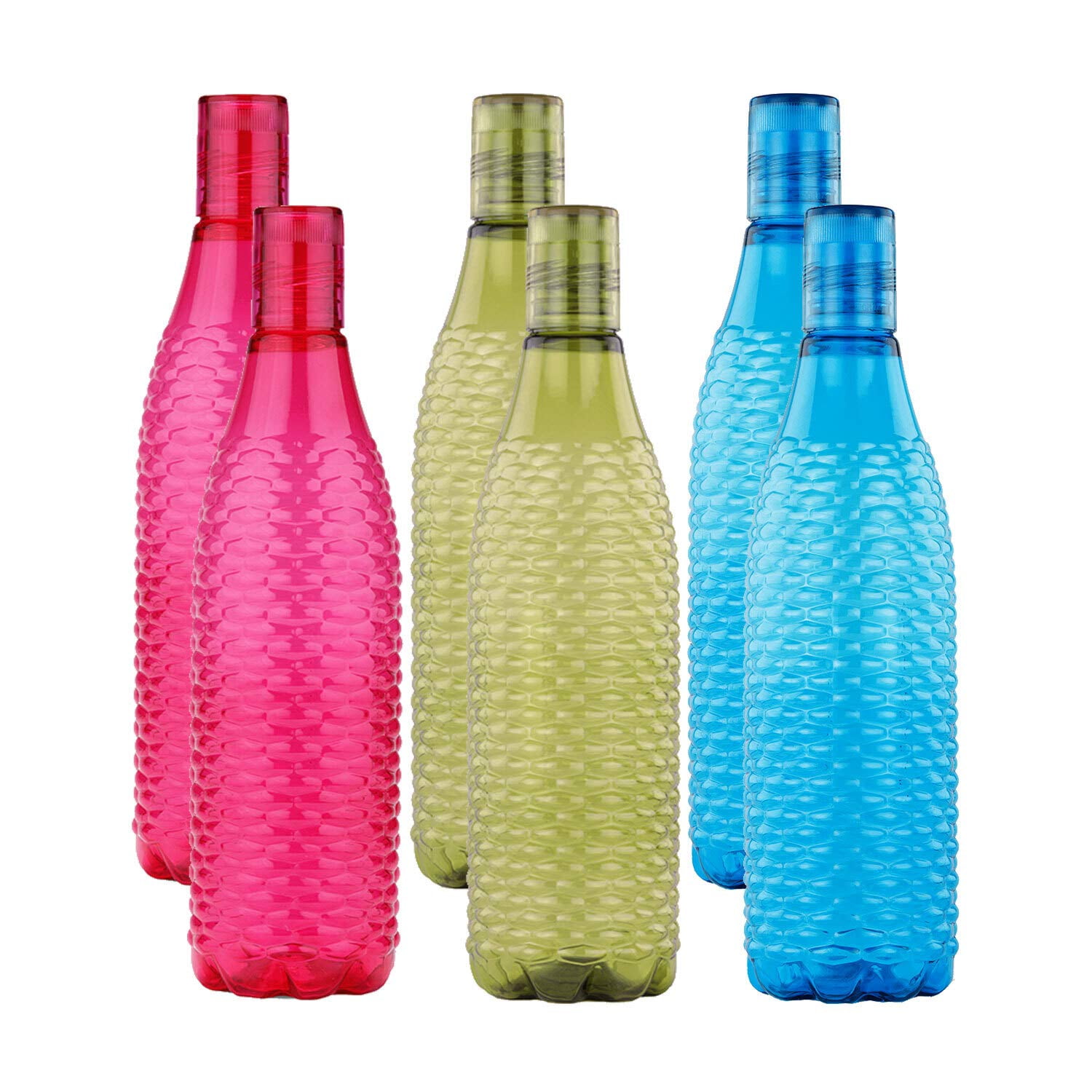 oliveware Premium Mosaic Range Plastic Water Bottle, 1L, Set of 6 ...