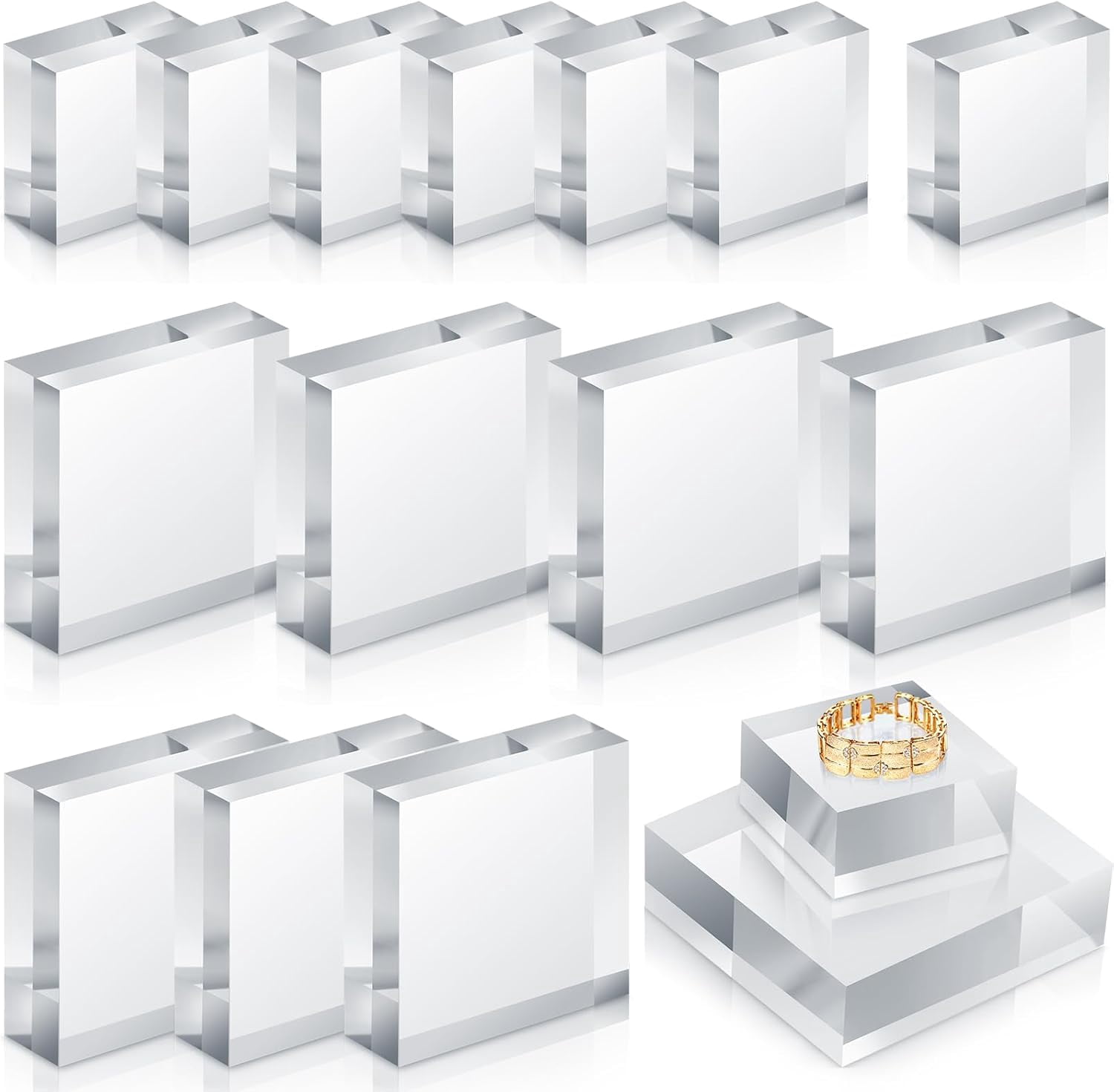 oljyd 16 Pcs Clear Acrylic Blocks Square Display Block Clear Polished ...