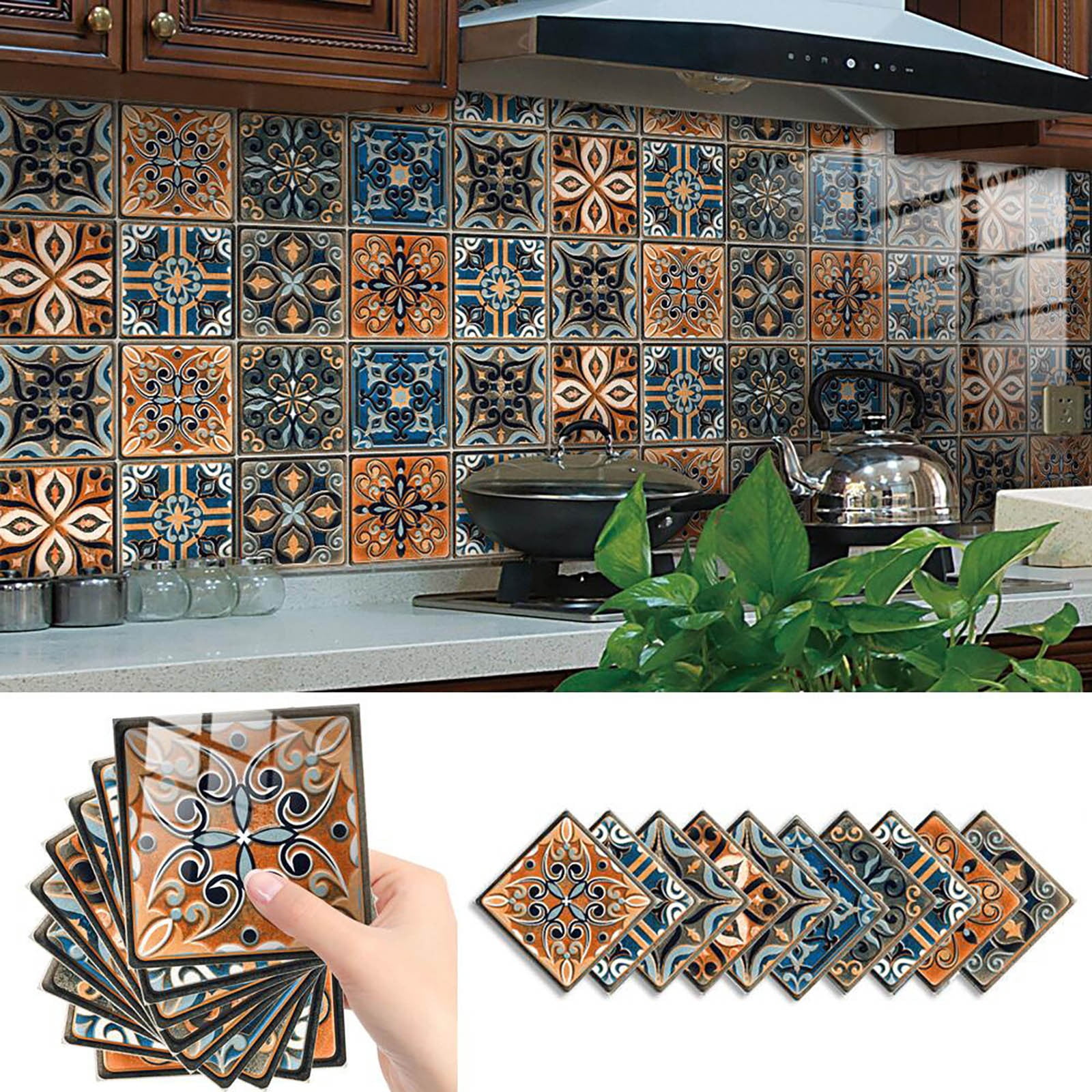 olkpmnmk Home Decor Peel And Stick Wallpaper Retro Color Tiles Pattern ...
